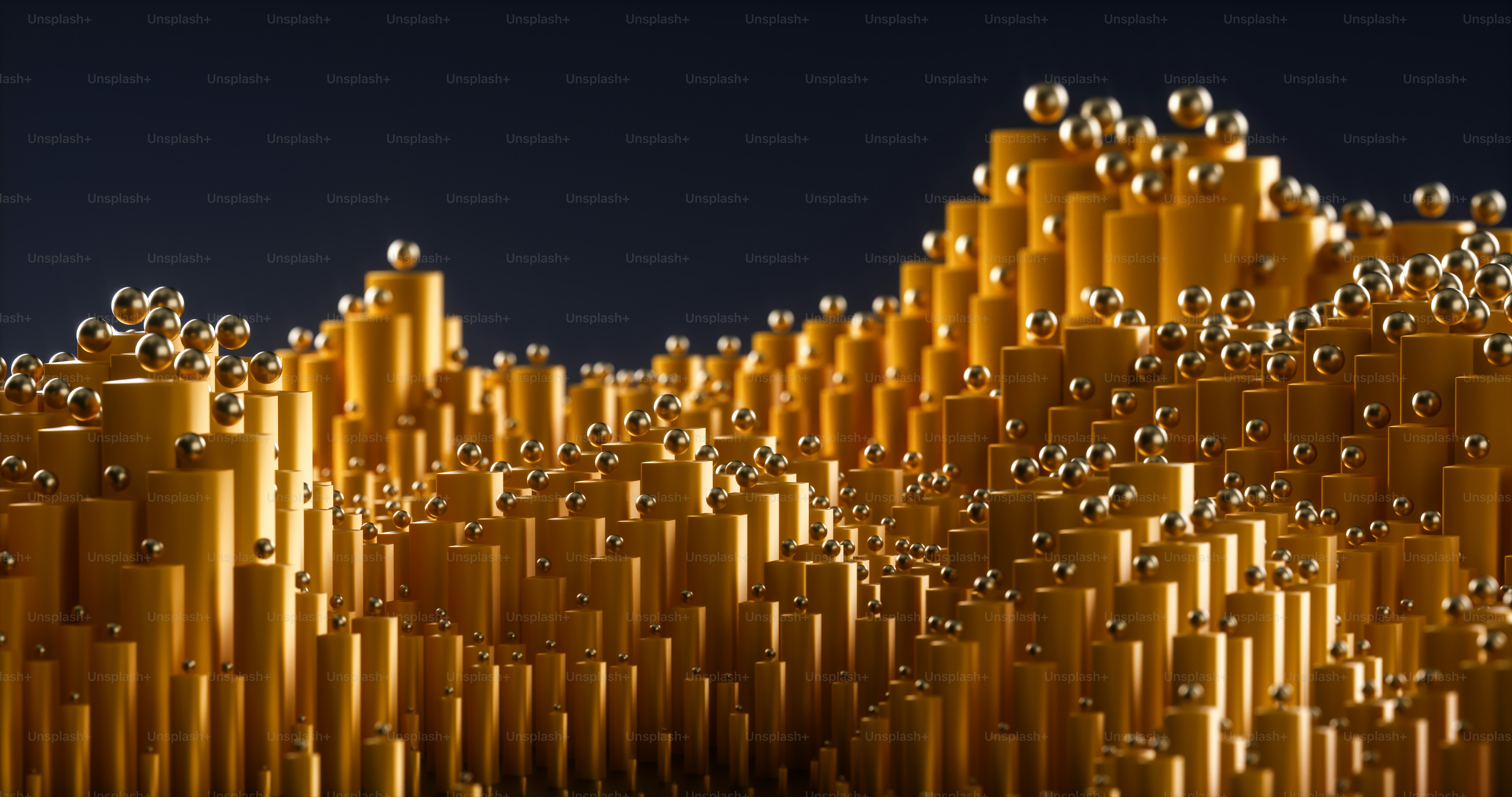 A very large amount of yellow objects in the air photo – 3d render ...