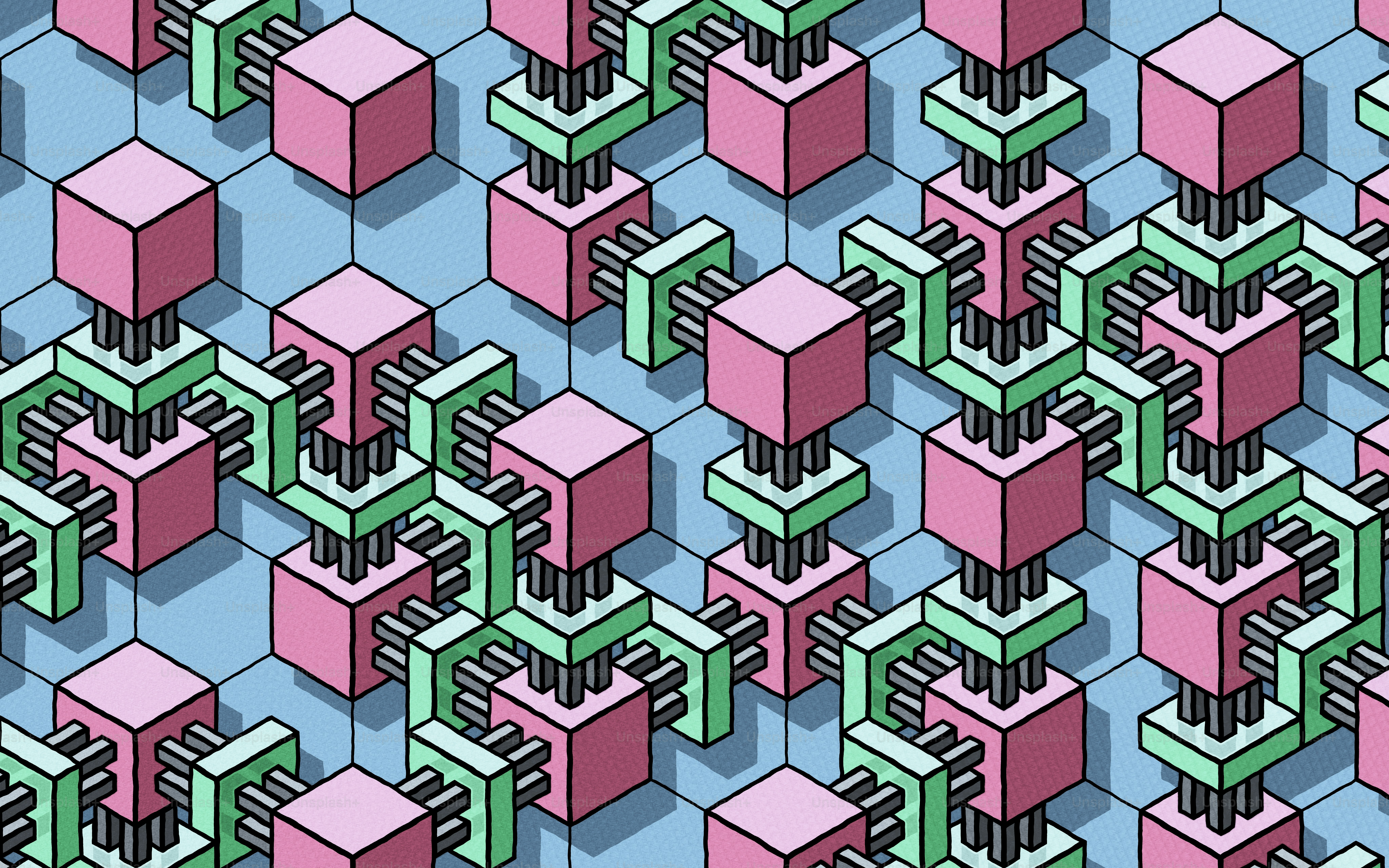 A very colorful pattern that looks like it is made out of cubes photo ...