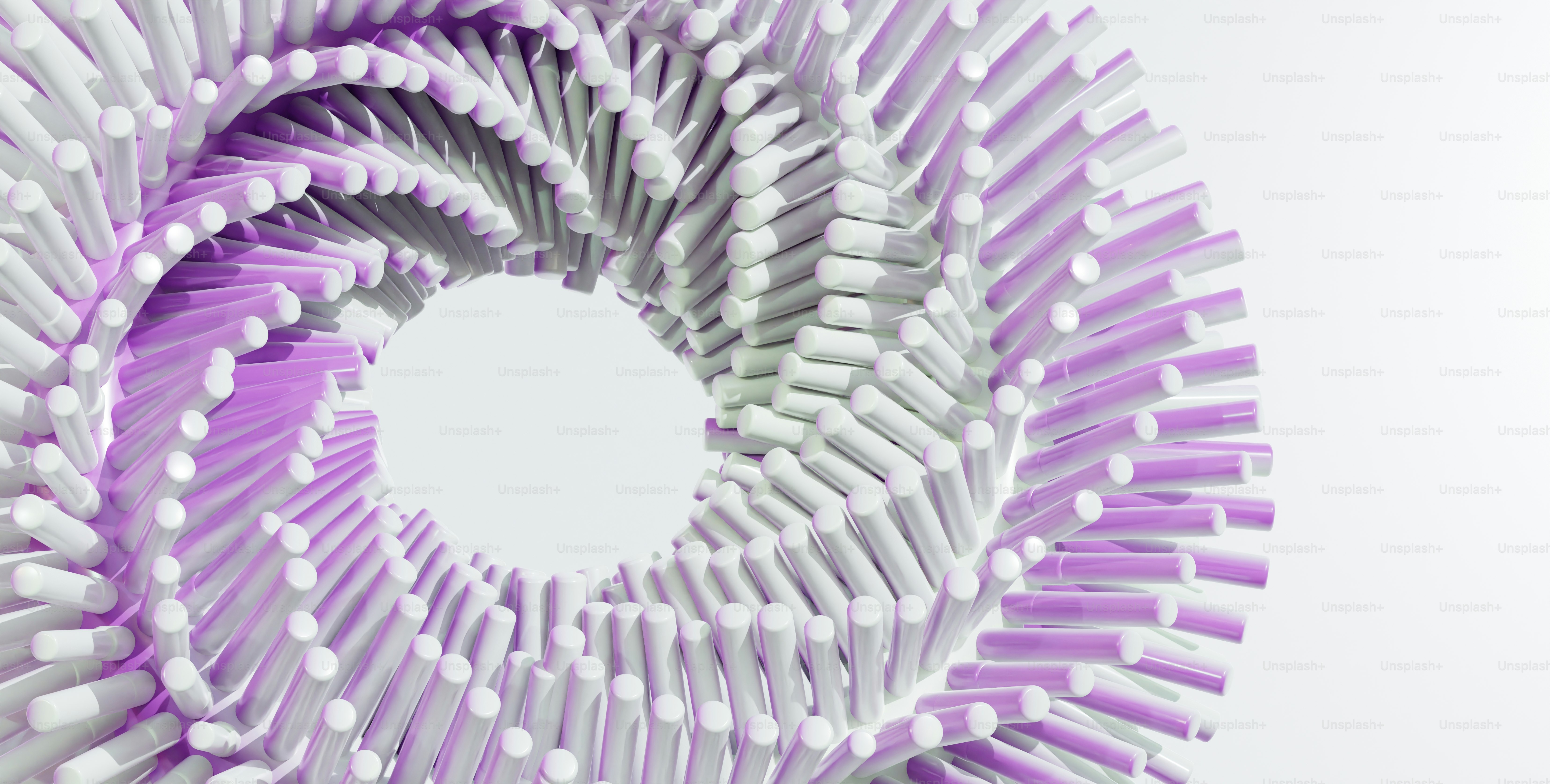 A purple and white sculpture made of toothbrushes photo – 3d render ...