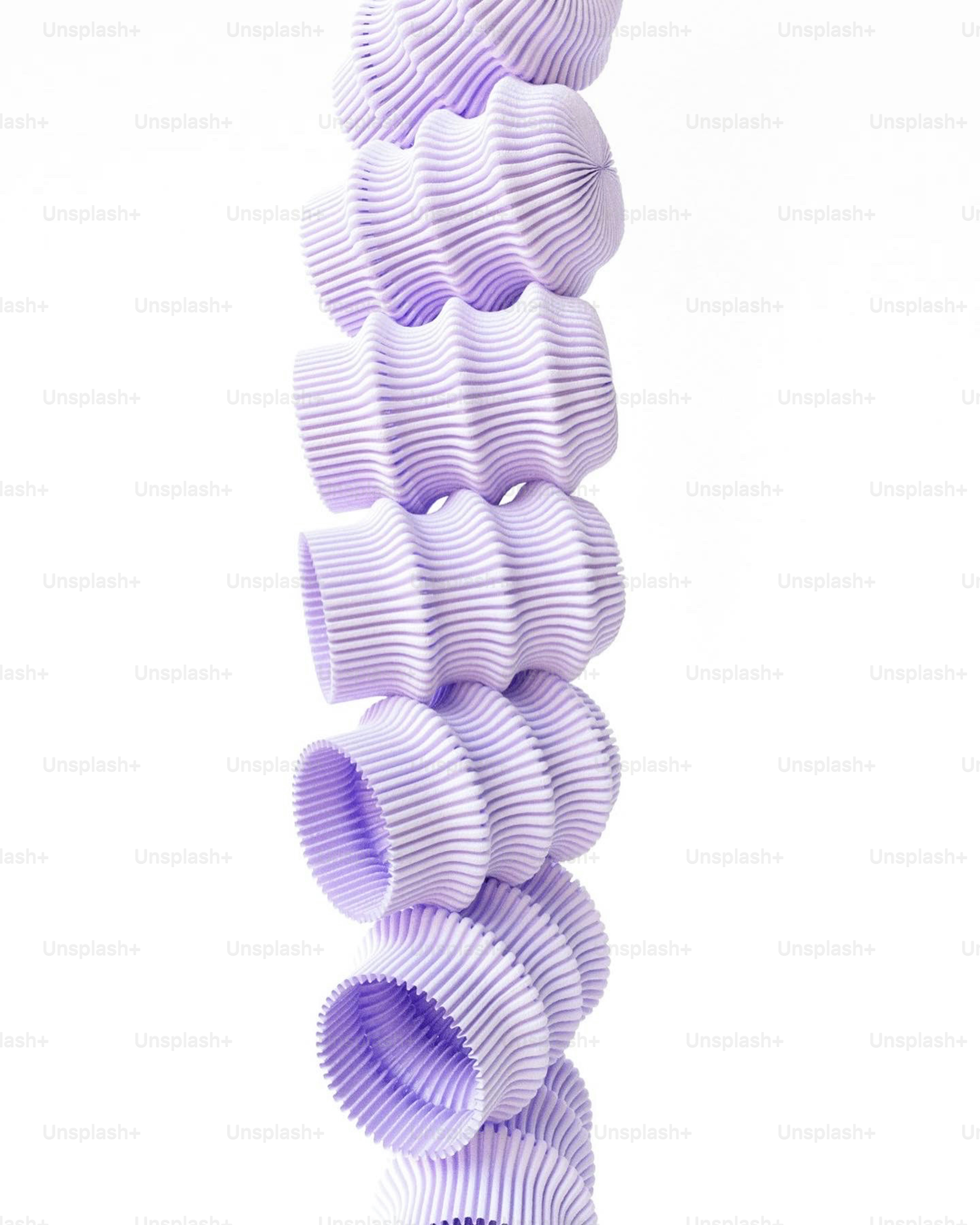 A group of purple ribbons hanging from the ceiling photo – Abstract ...