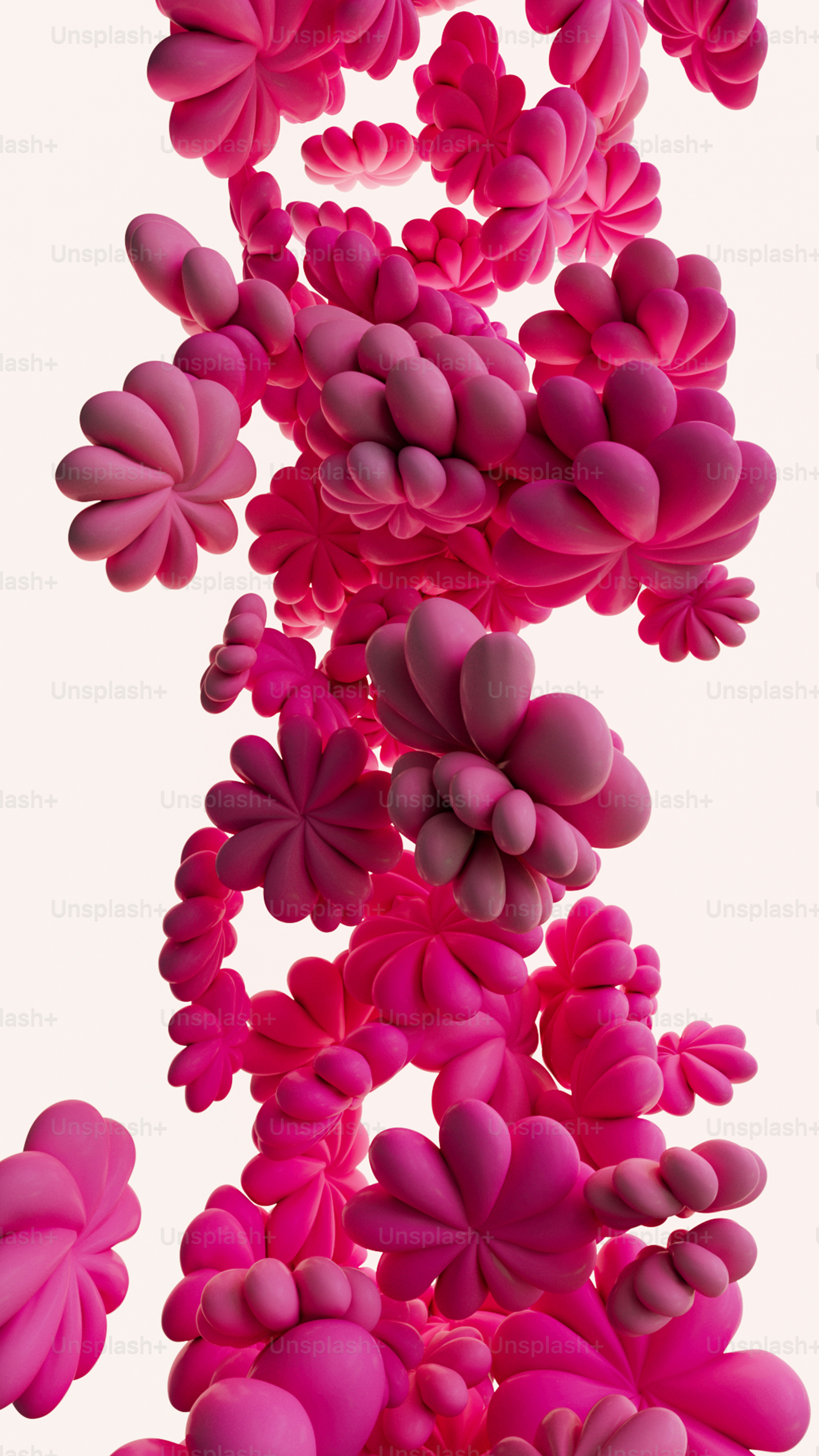 A bunch of pink flowers floating in the air photo – Render Image on ...