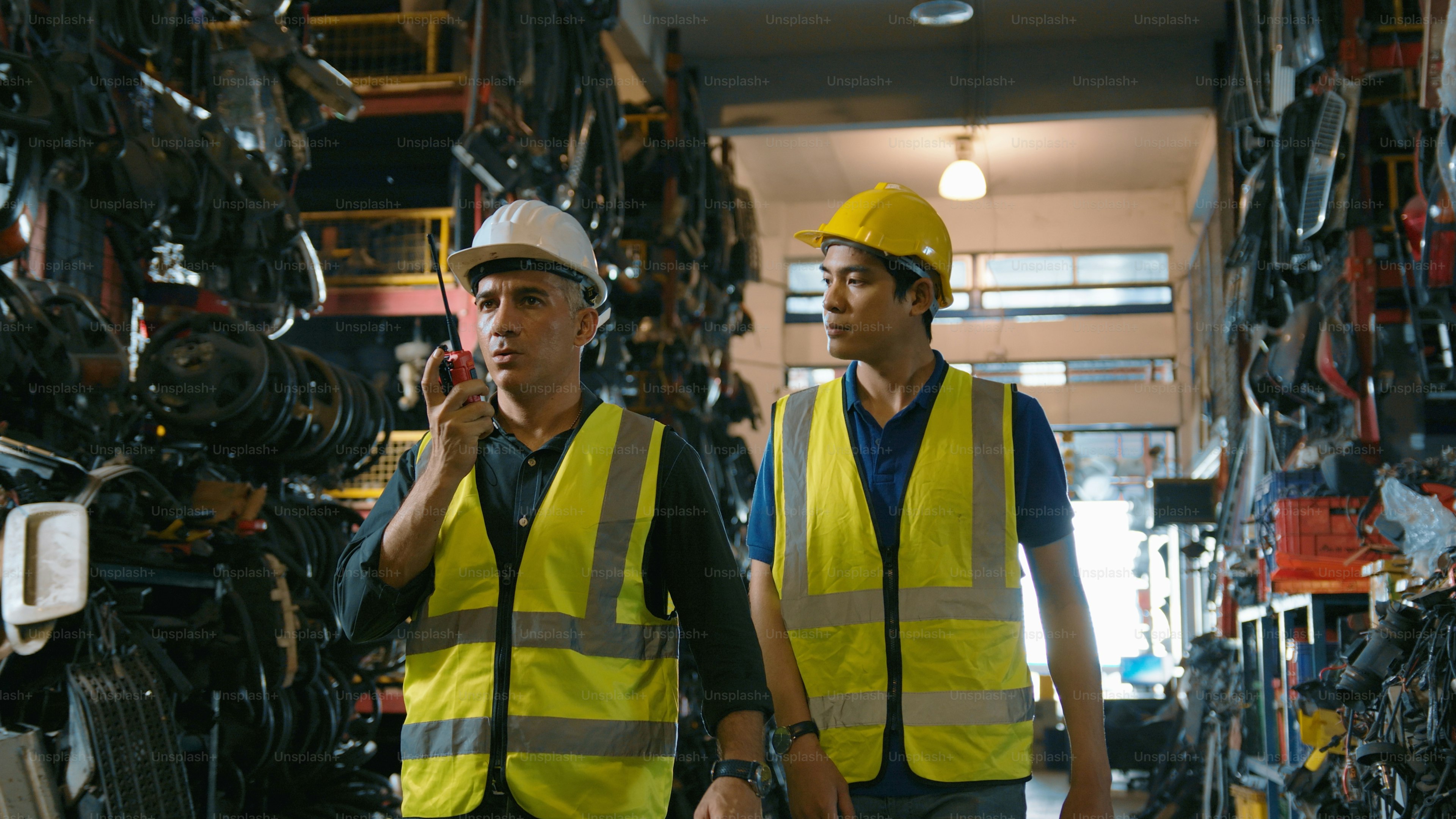 Engineering people are working in heavy industrial plant Engine parts ...