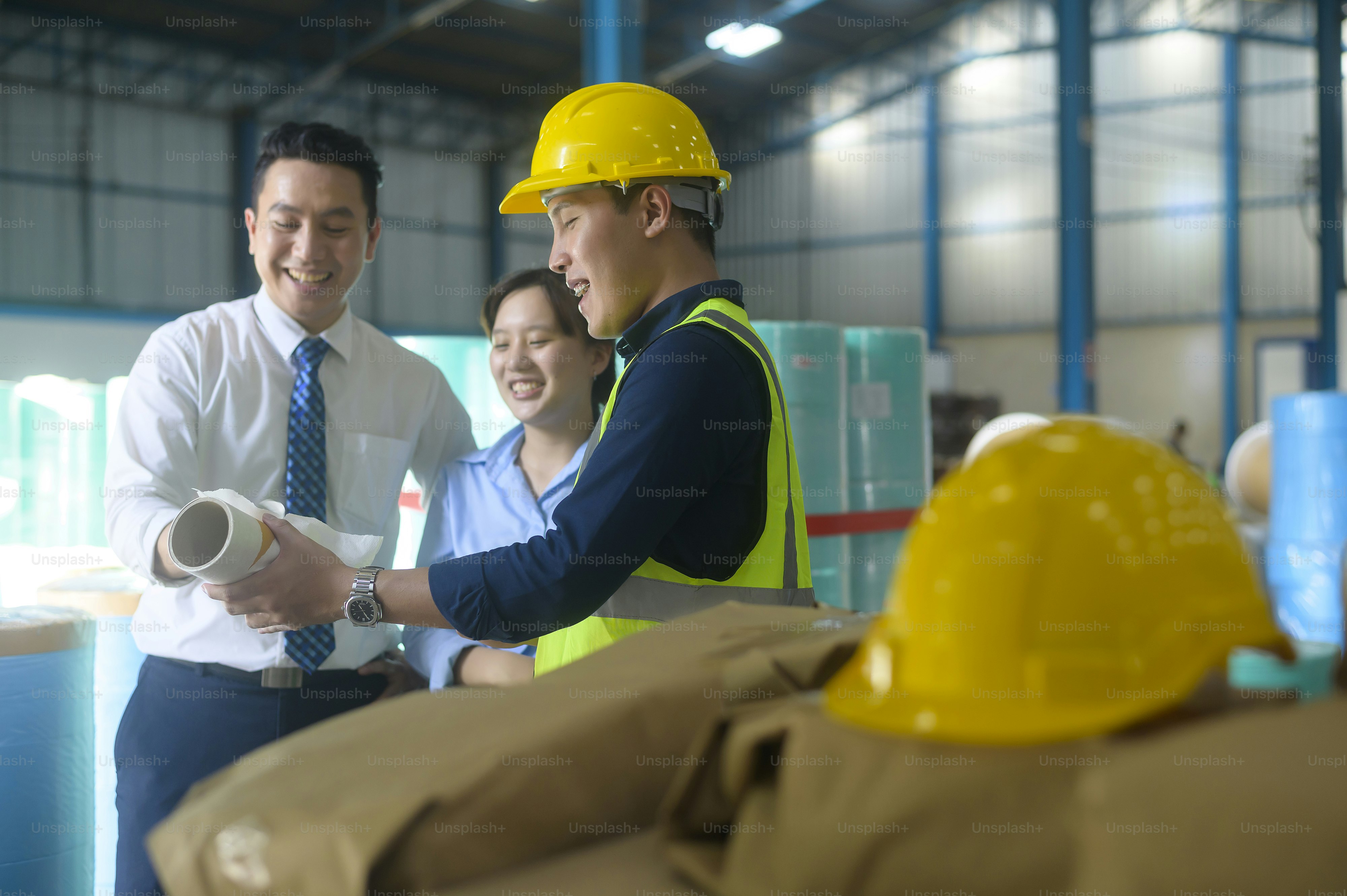 Engineer people are wearing protective mask working in warehouse photo ...