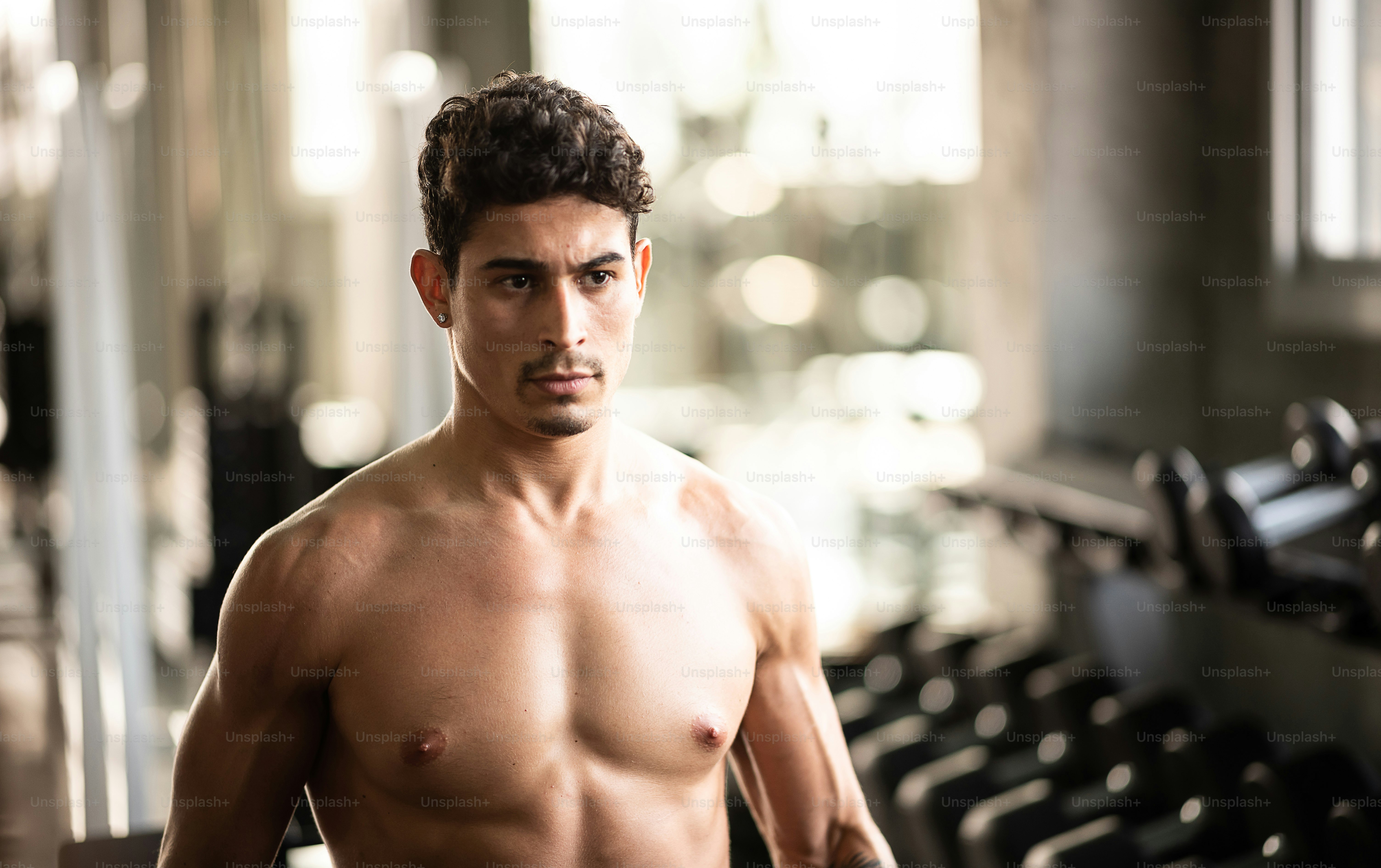 Sport man person workout exercise and training in gym, fit muscular of ...