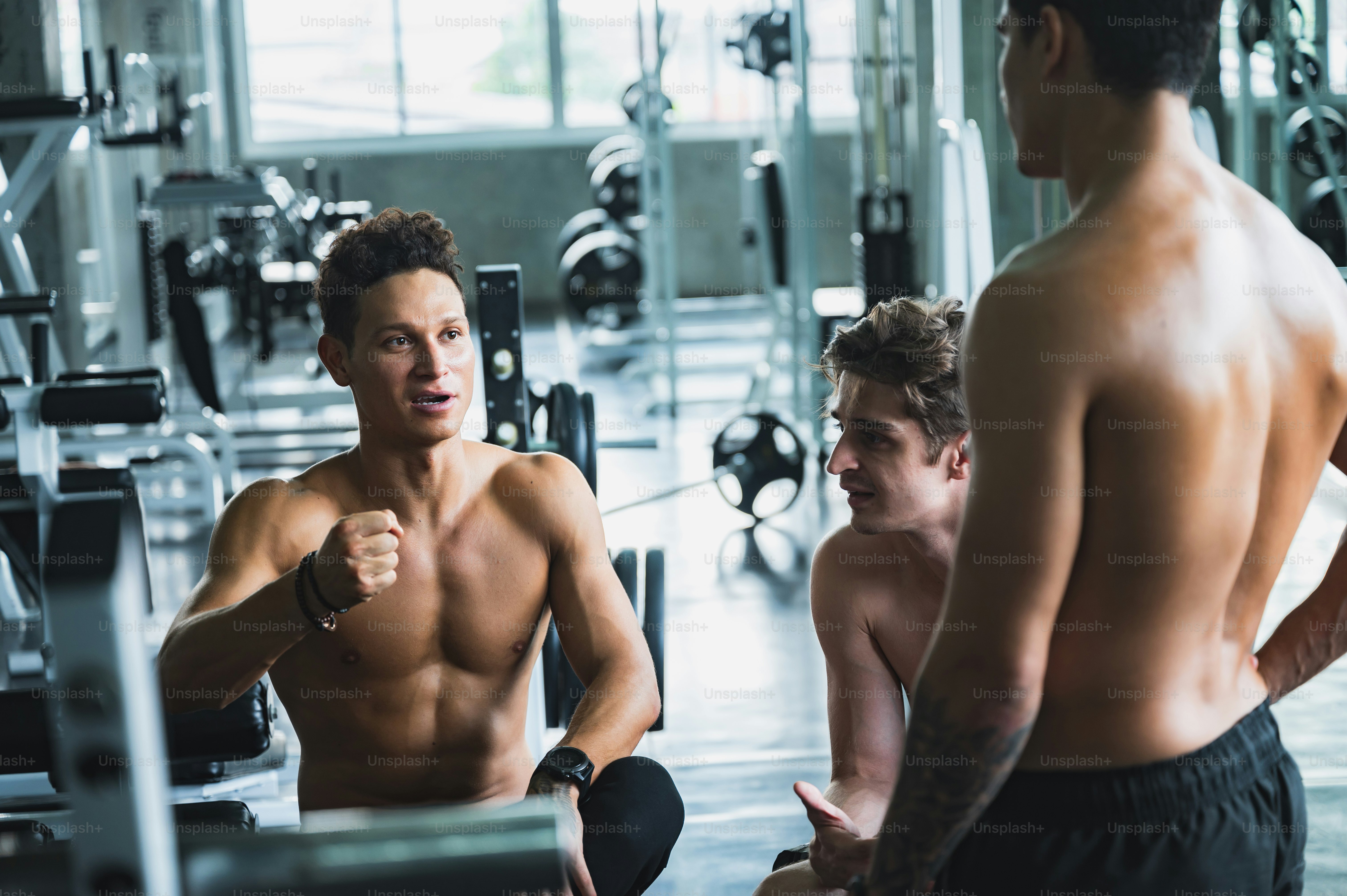 Healthy man and woman person group exercise and training in sport ...