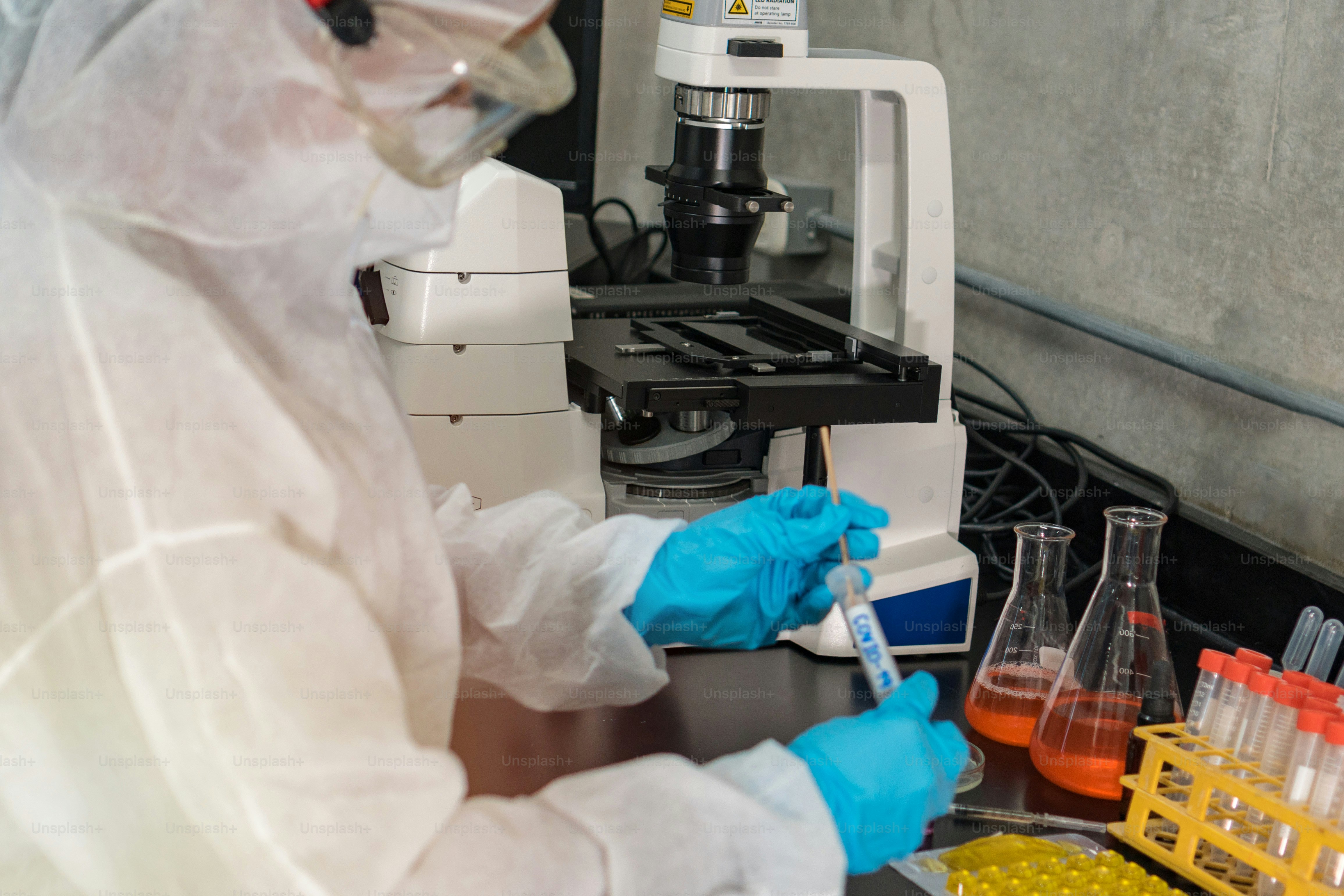 COVID-19 Nasal swab laboratory test in hospital lab photo – Medical ...