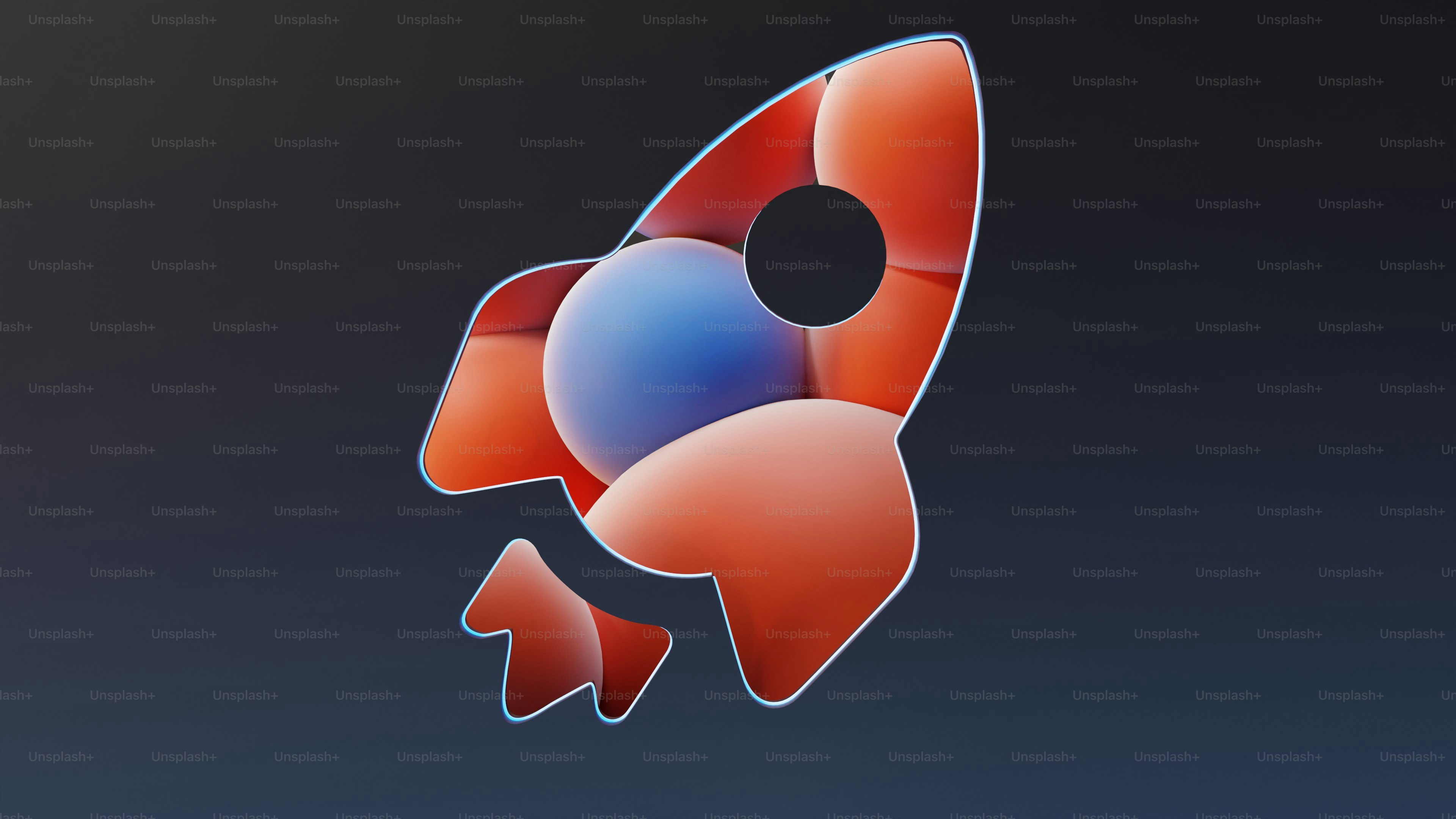 A stylized image of a red and blue rocket ship photo – This is ai Image ...