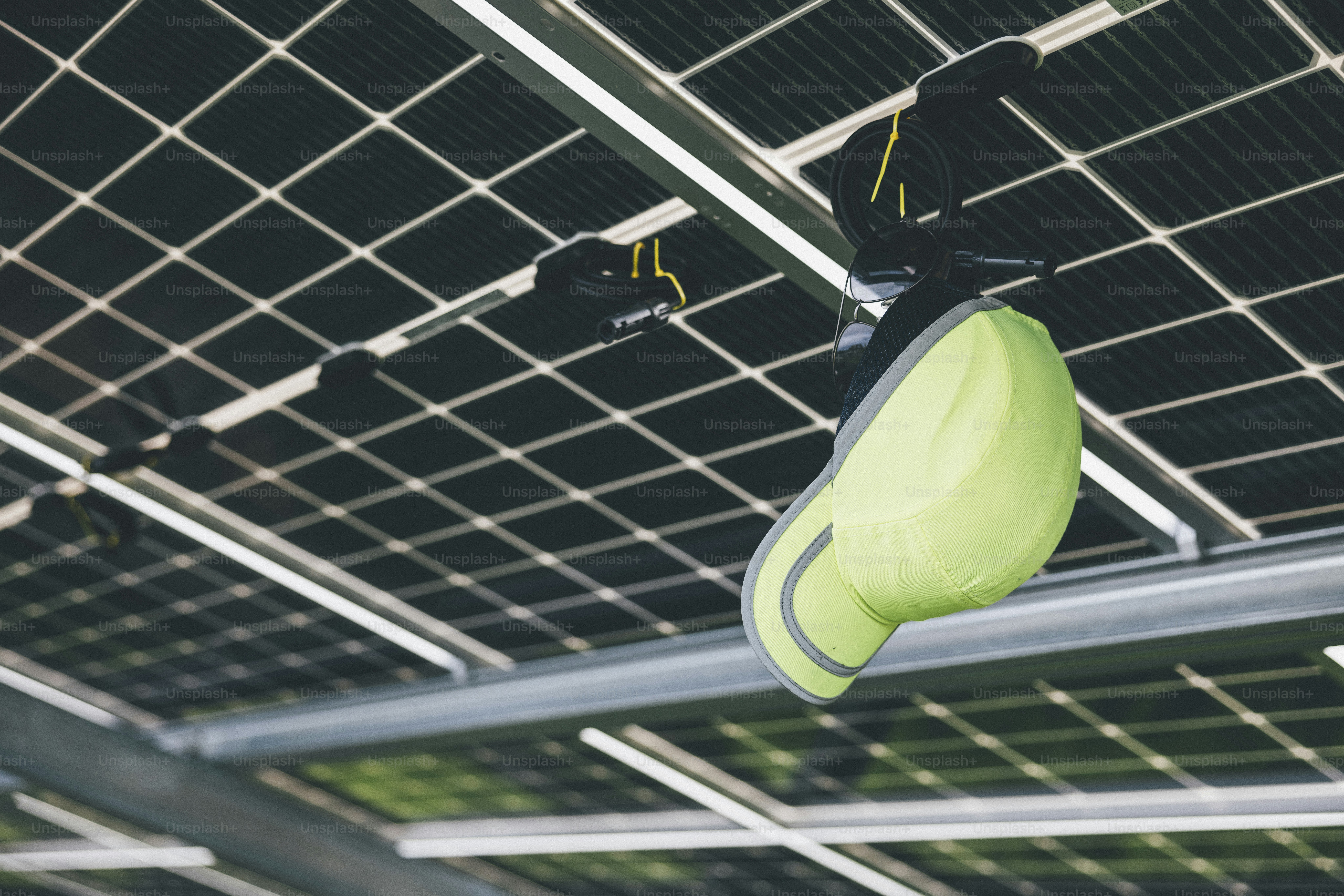 A solar panel hanging from the ceiling of a building photo – Solar ...
