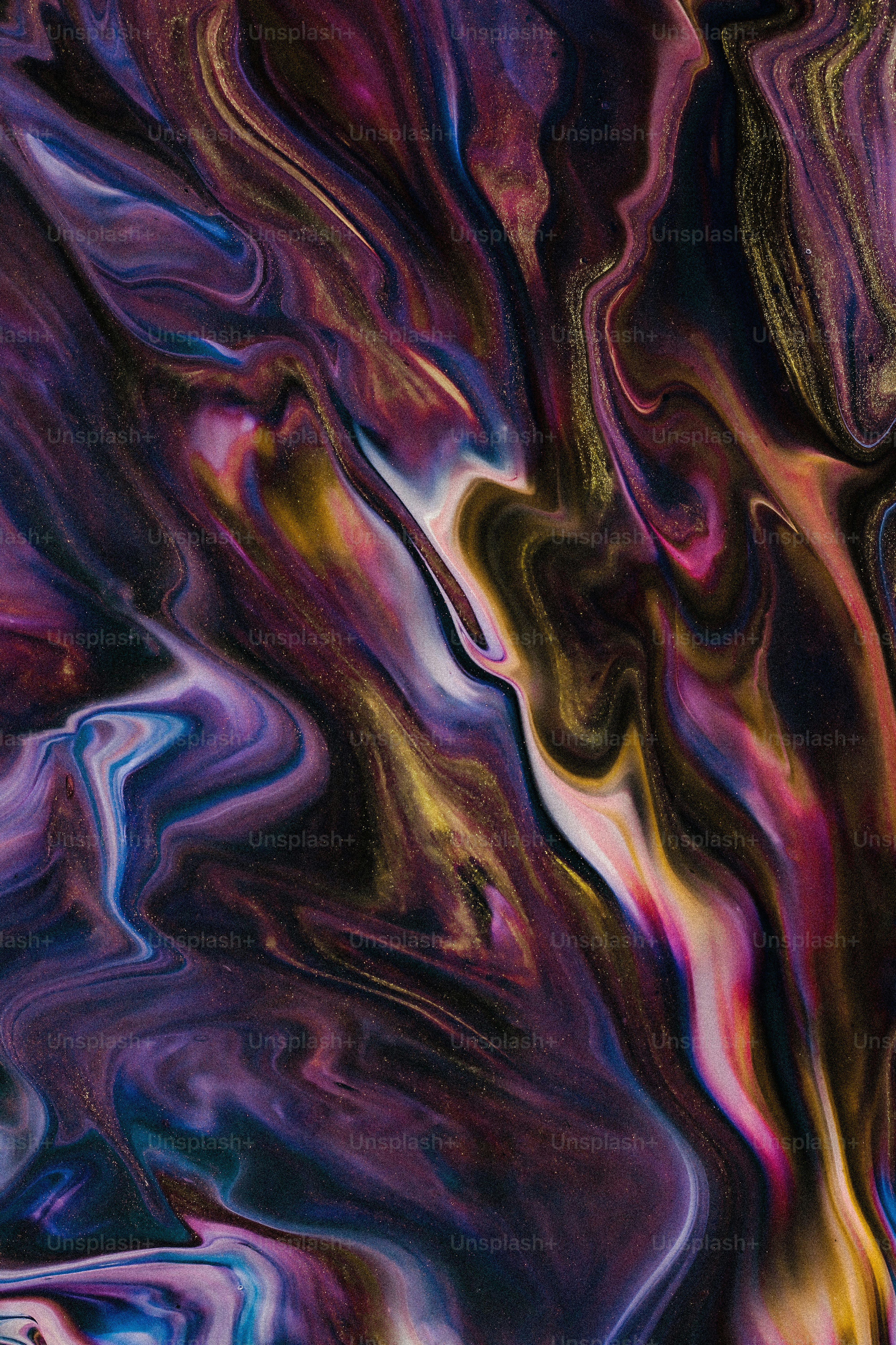 An abstract painting of purple, blue, and yellow colors photo – Pattern ...