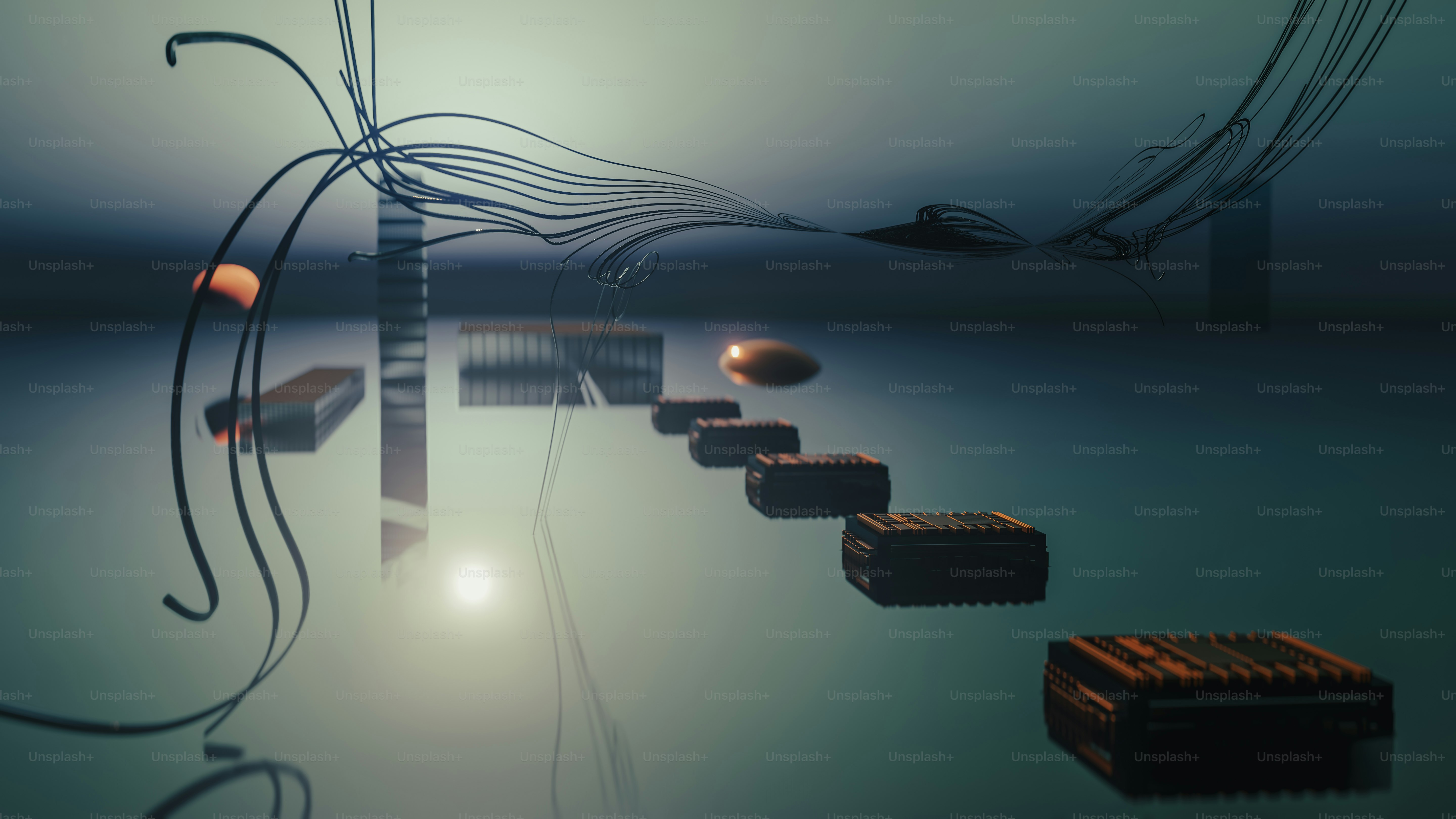 A group of objects floating on top of a body of water photo – Abstract ...