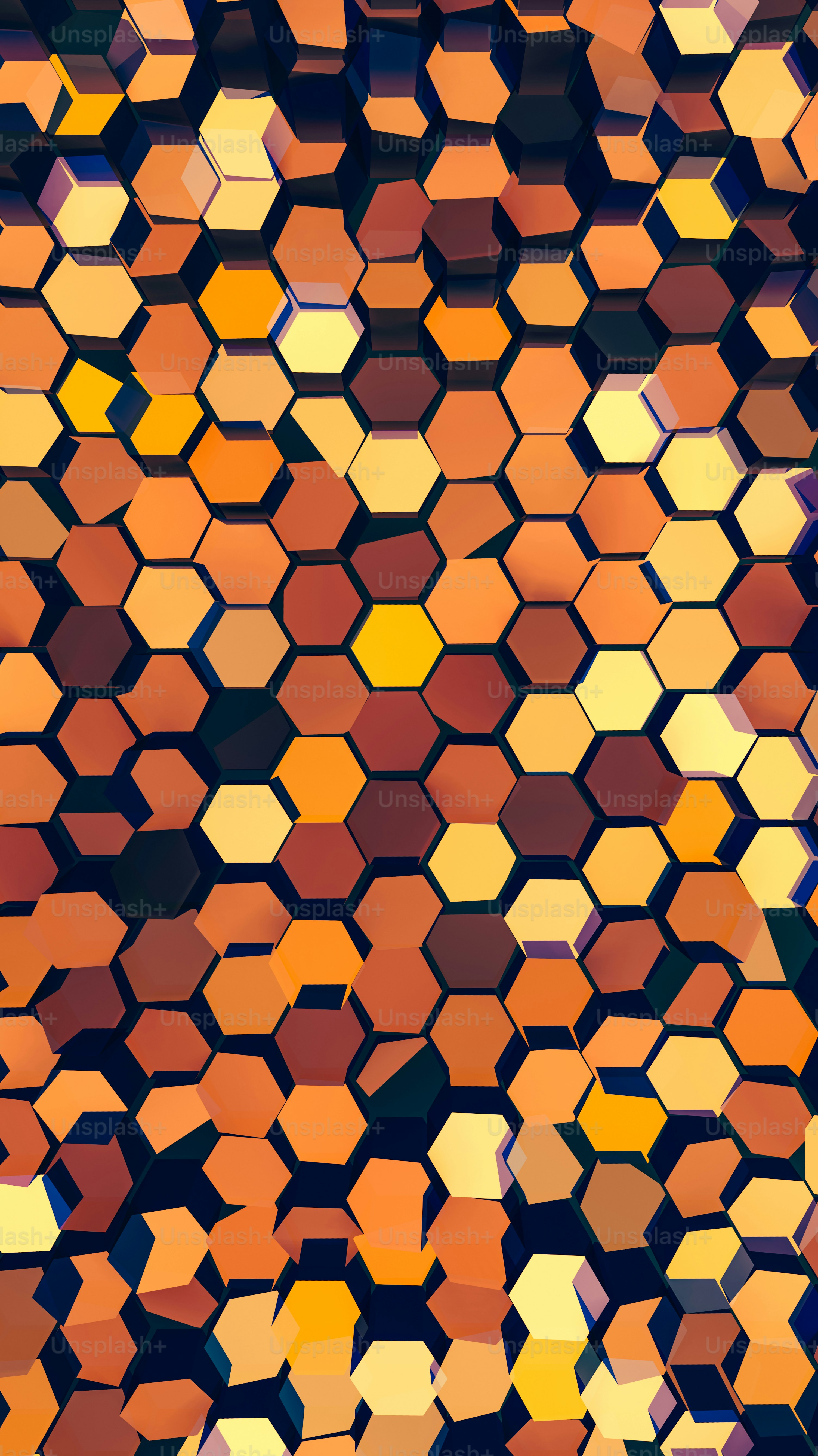 An abstract pattern of hexagonal shapes in orange and yellow photo ...