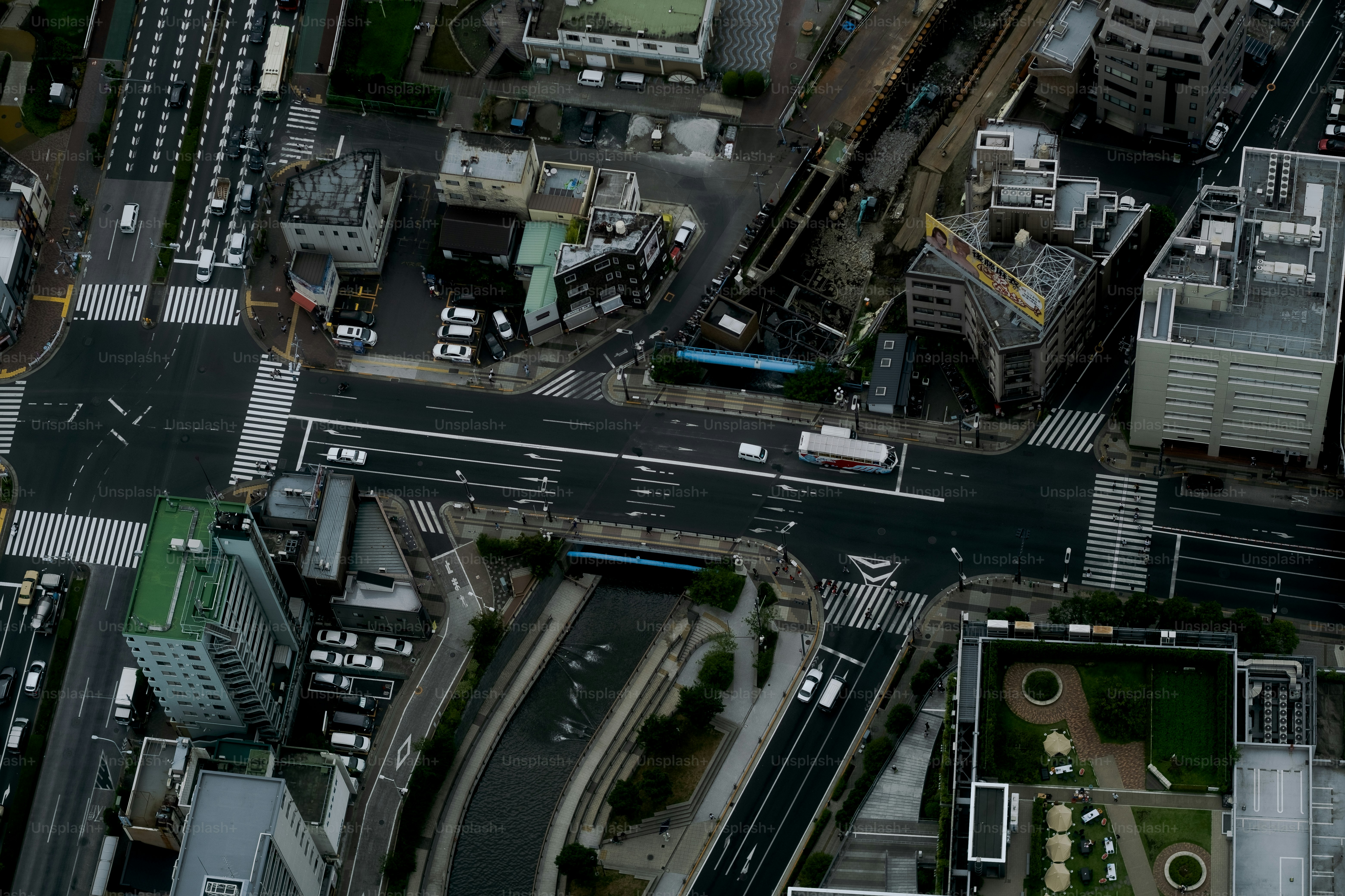 An aerial view of a city street intersection photo – Tokyo Image on ...