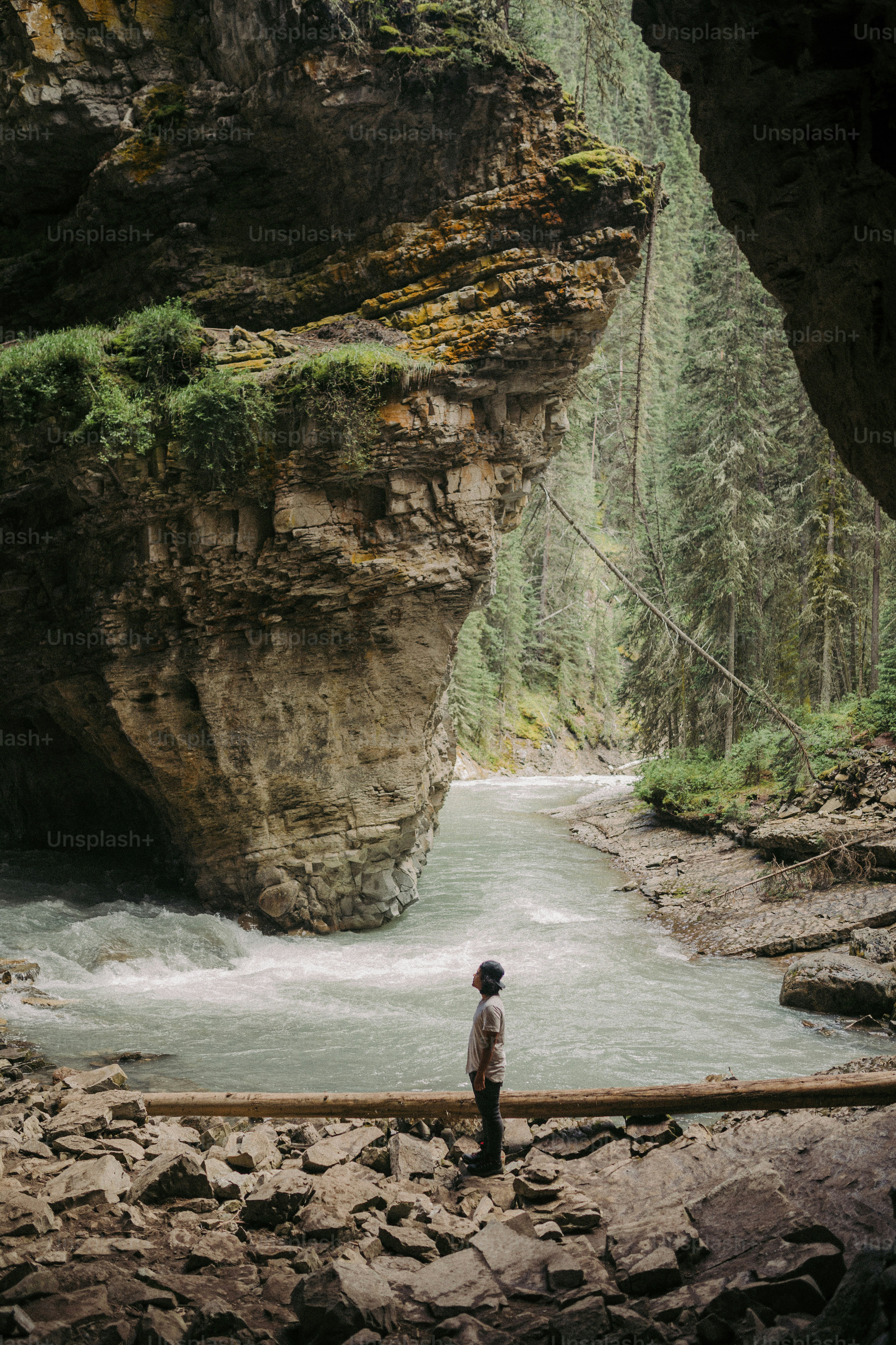 Una persona parada en un puente sobre un río foto – Imagen de Corriente ...