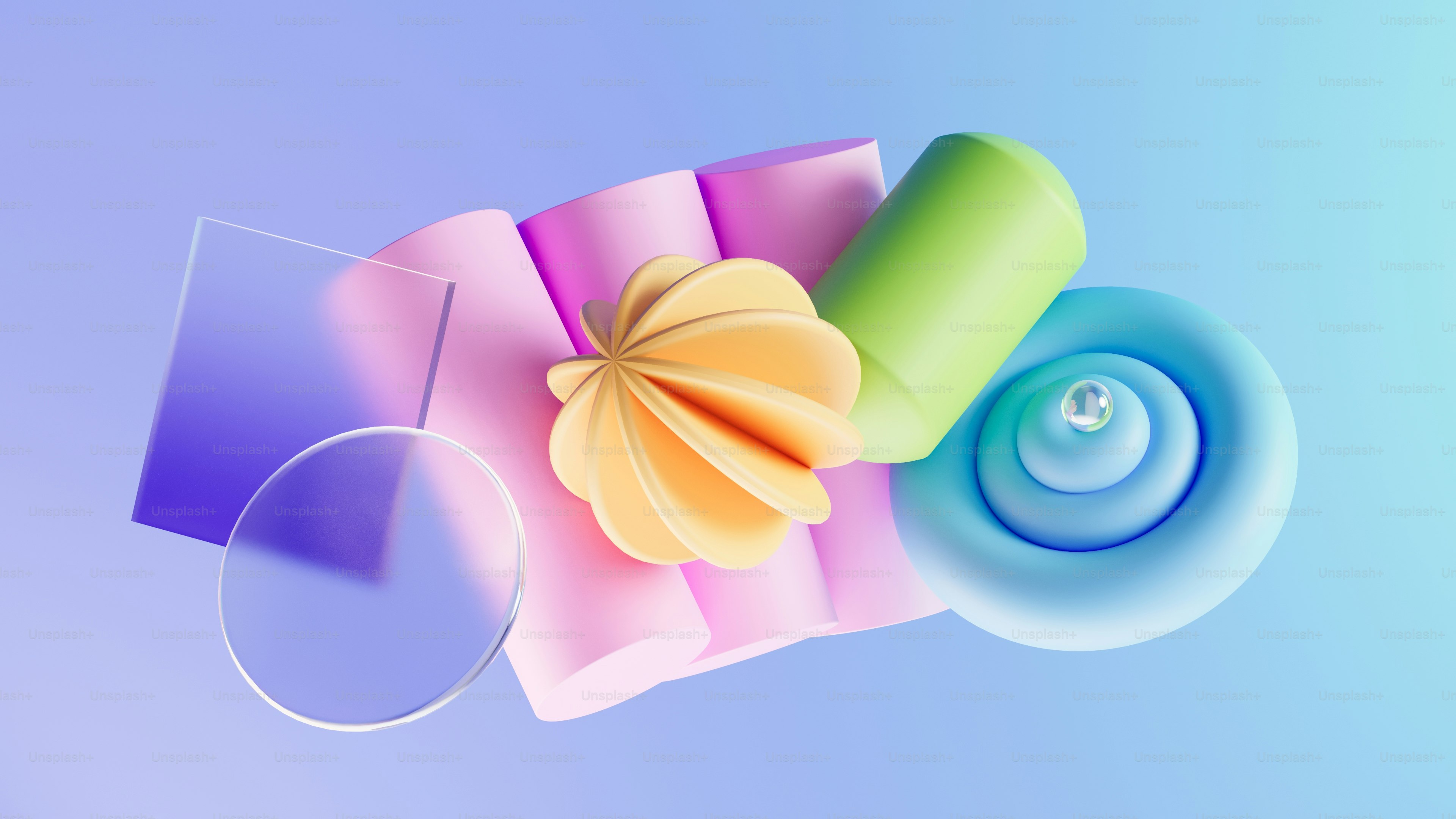 A bunch of different colored objects on a blue background photo ...