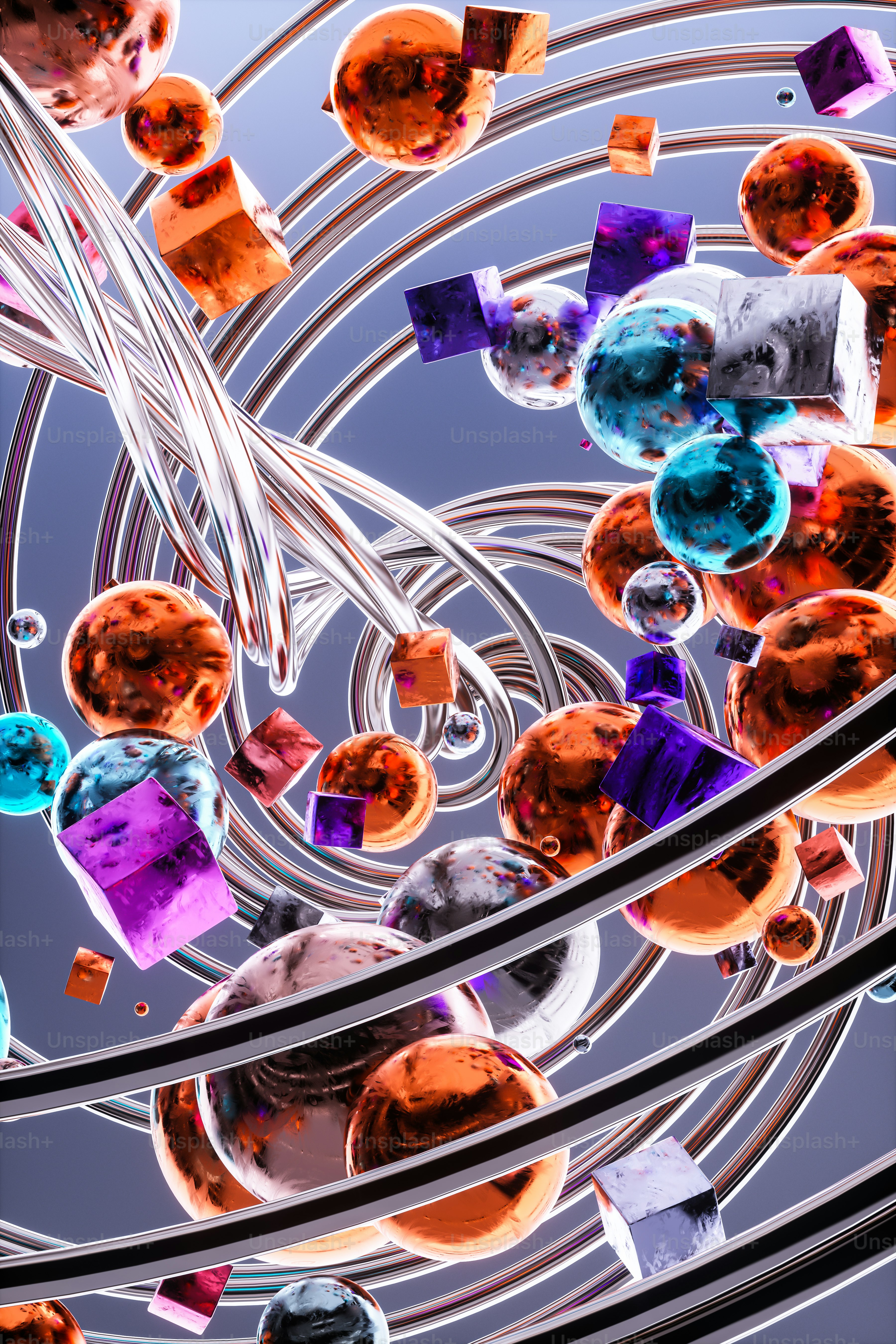 A bunch of different colored objects floating in the air photo ...