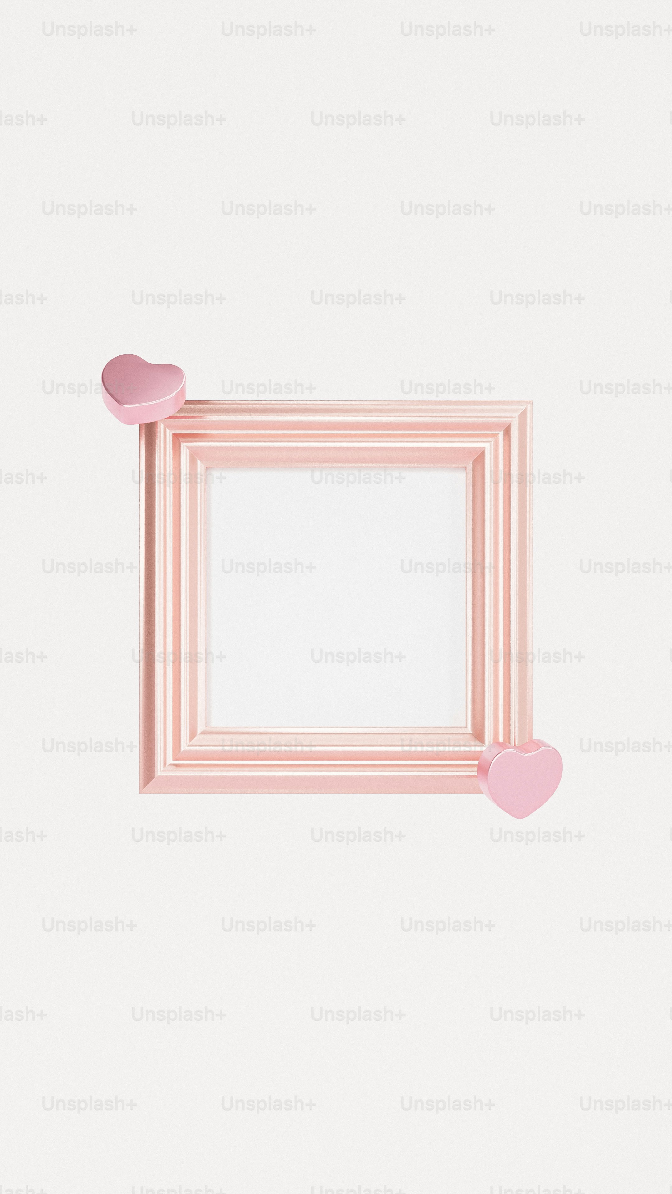 A pink picture frame with hearts hanging from it photo – Render Image ...