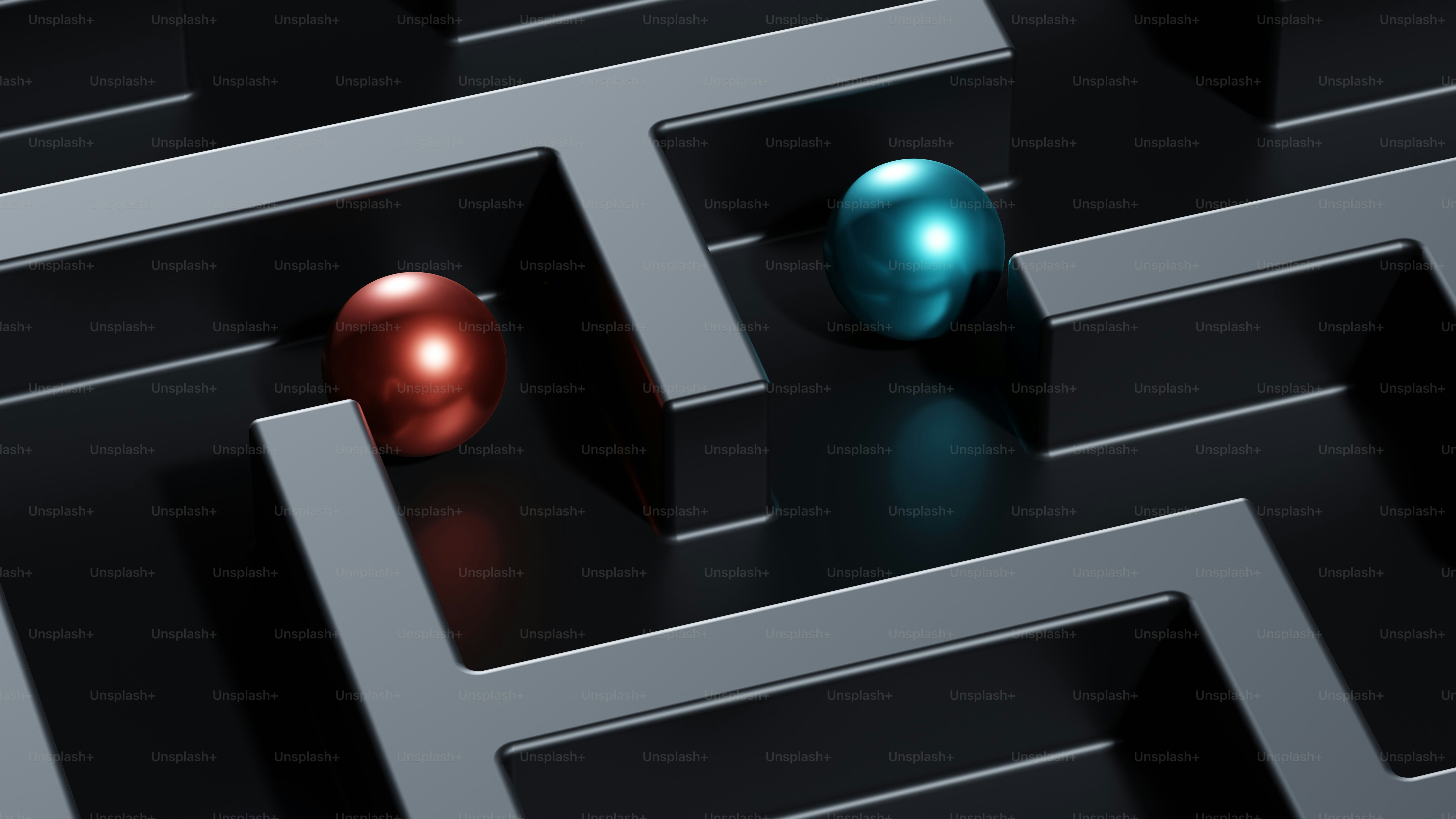 A red and blue ball are in the middle of a maze photo – Background ...