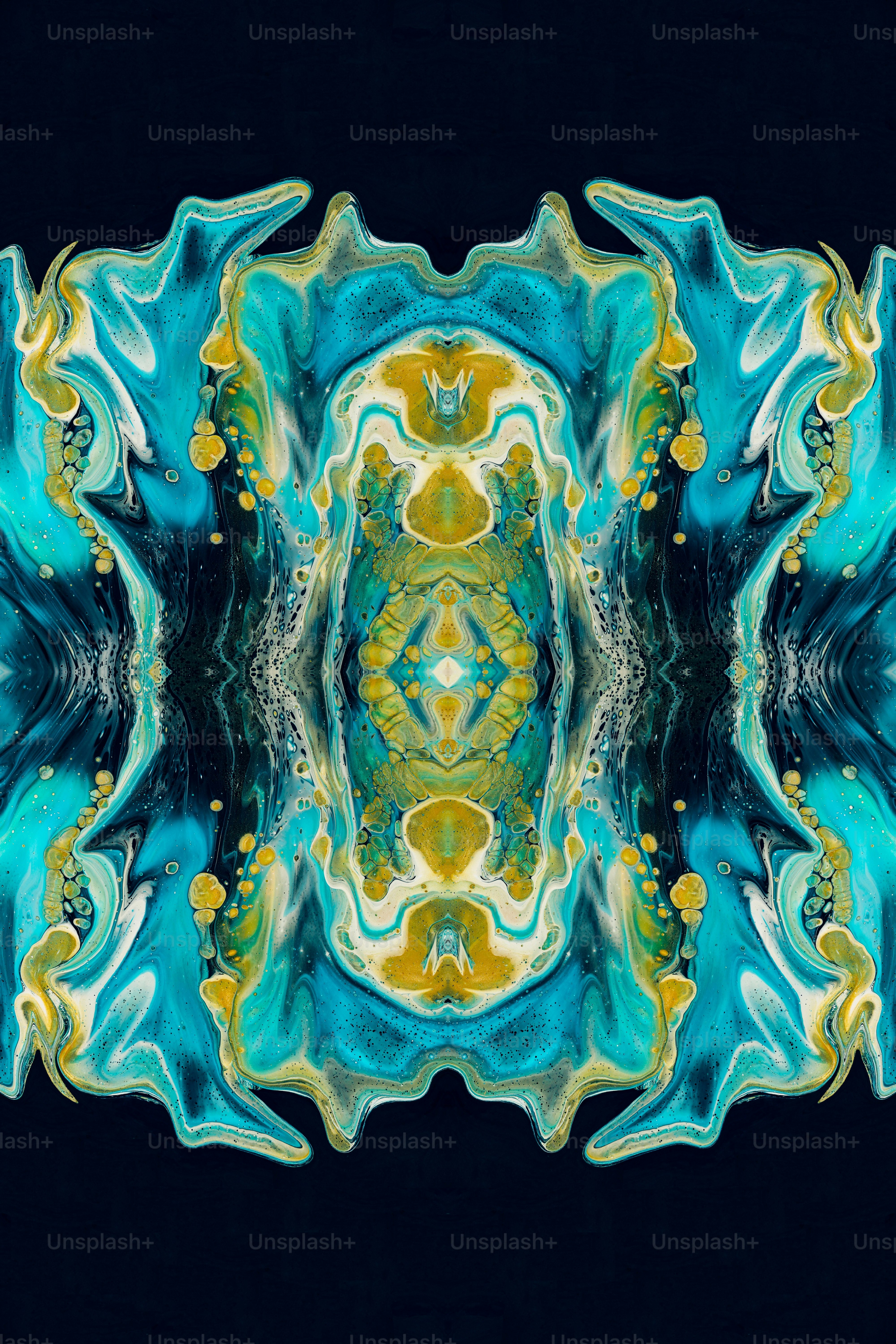 A picture of a blue and yellow pattern on a black background photo ...