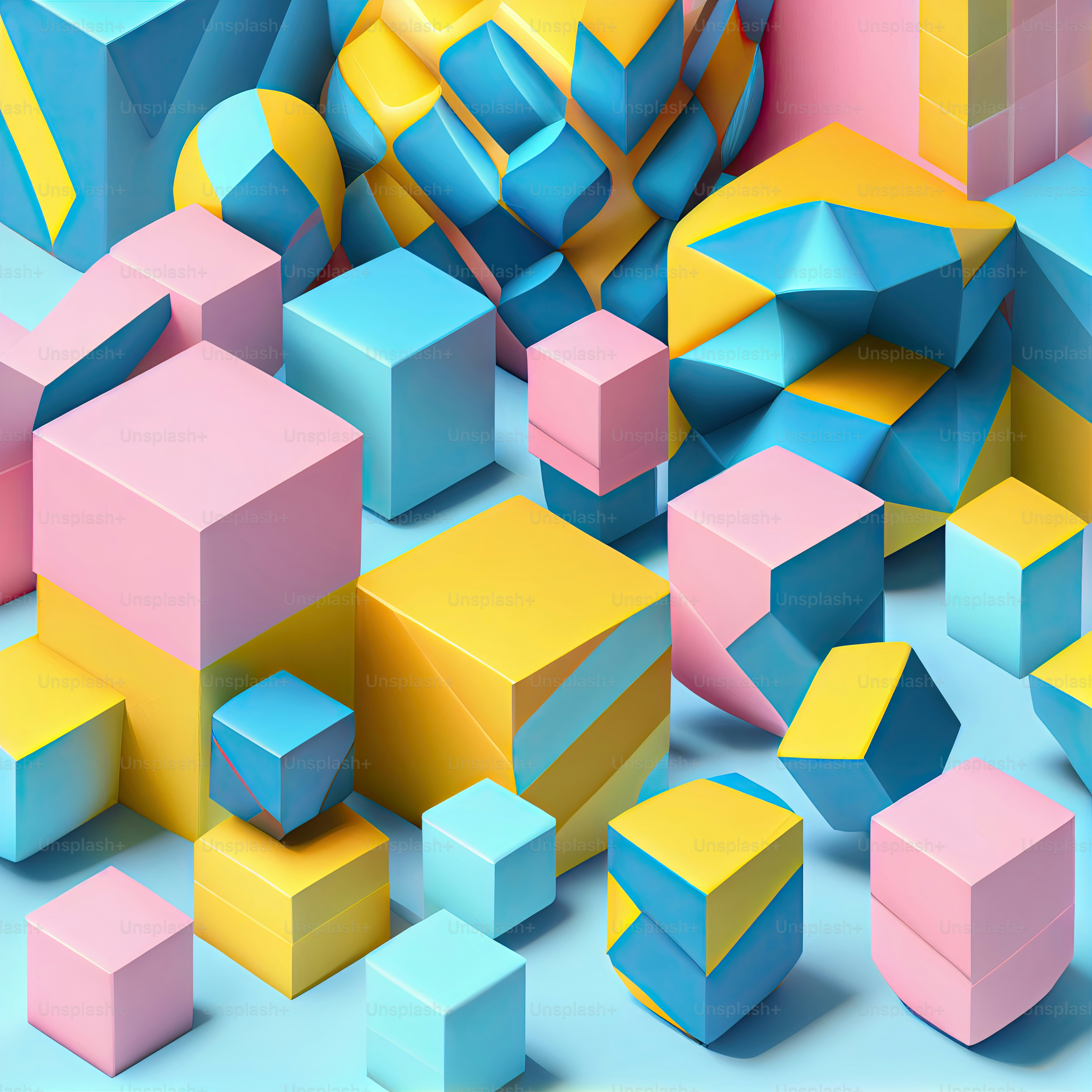 A bunch of different colored cubes on a blue surface photo – 3d Image ...