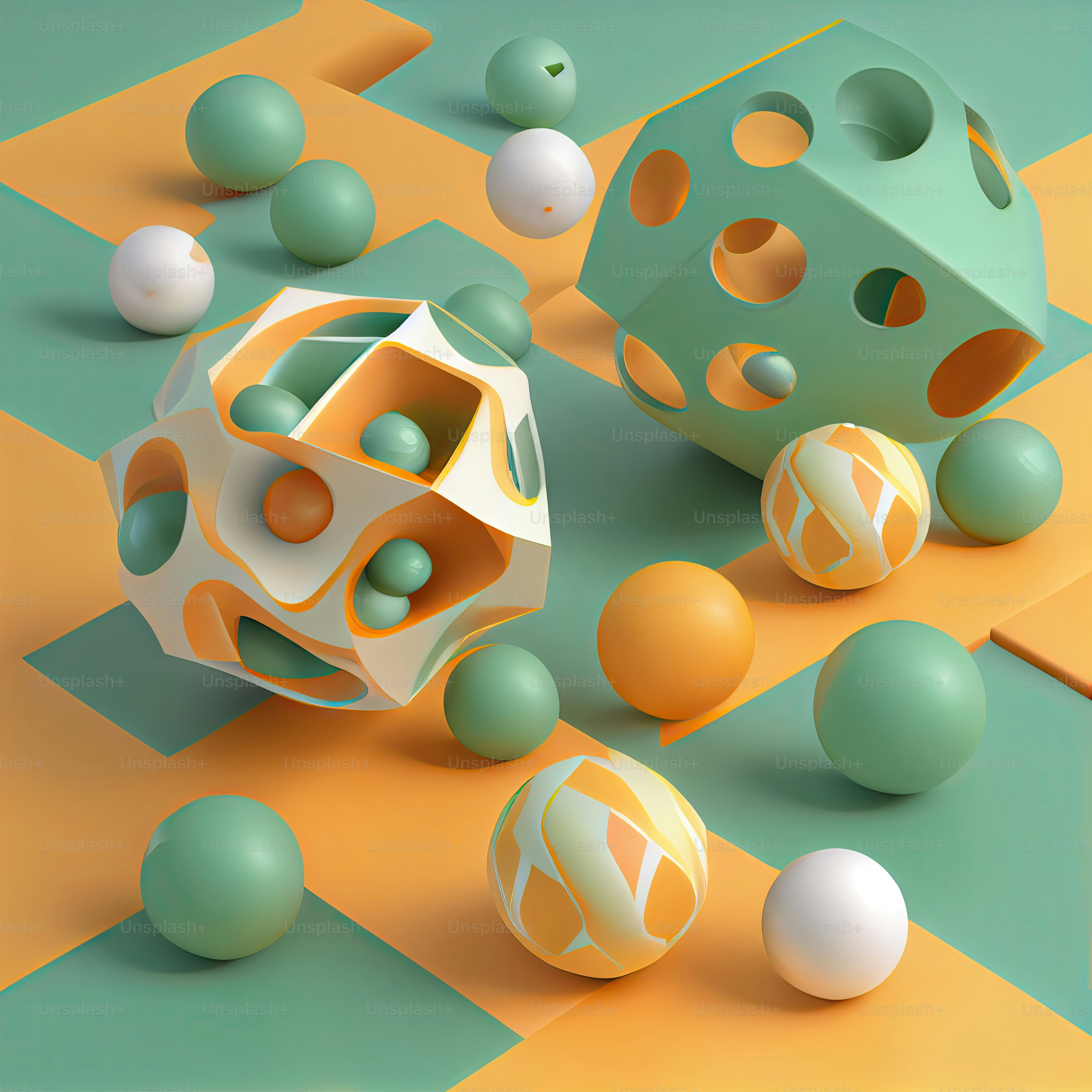 A bunch of balls and a cube on a table photo – Texture Image on Unsplash