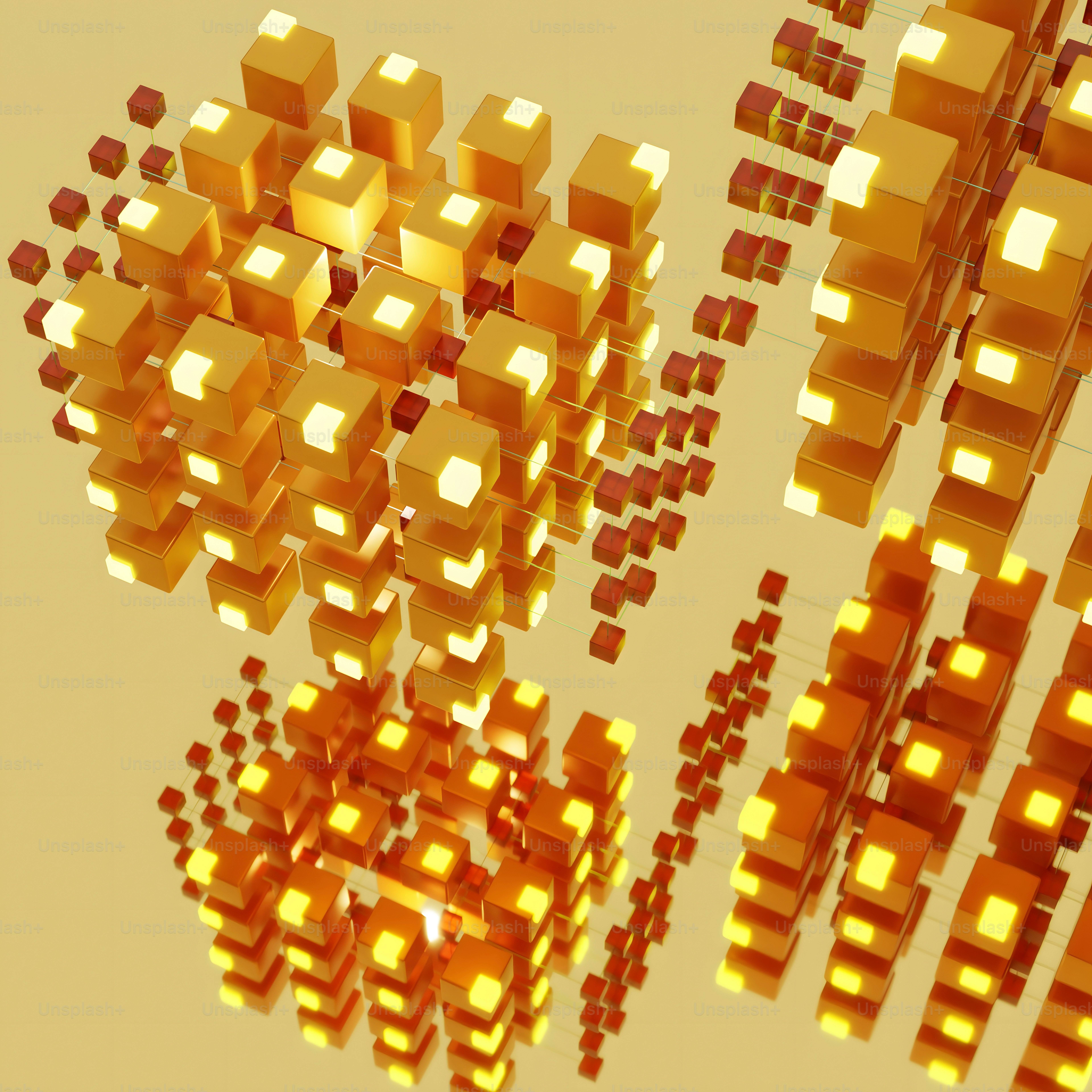 A group of orange cubes floating in the air photo – Wallpapers Image on ...