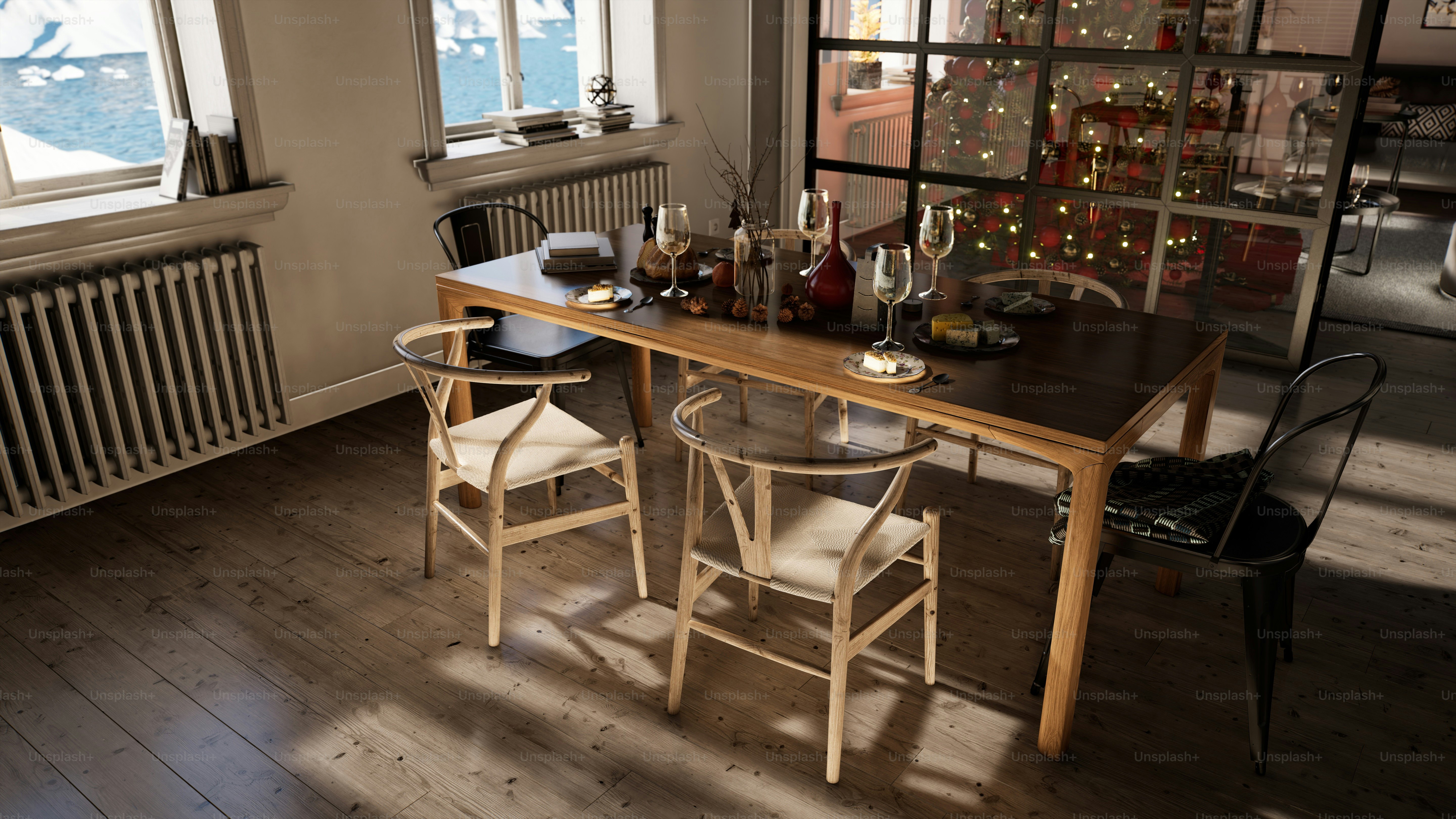 A dining room with a table and chairs photo – Dining table Image on ...