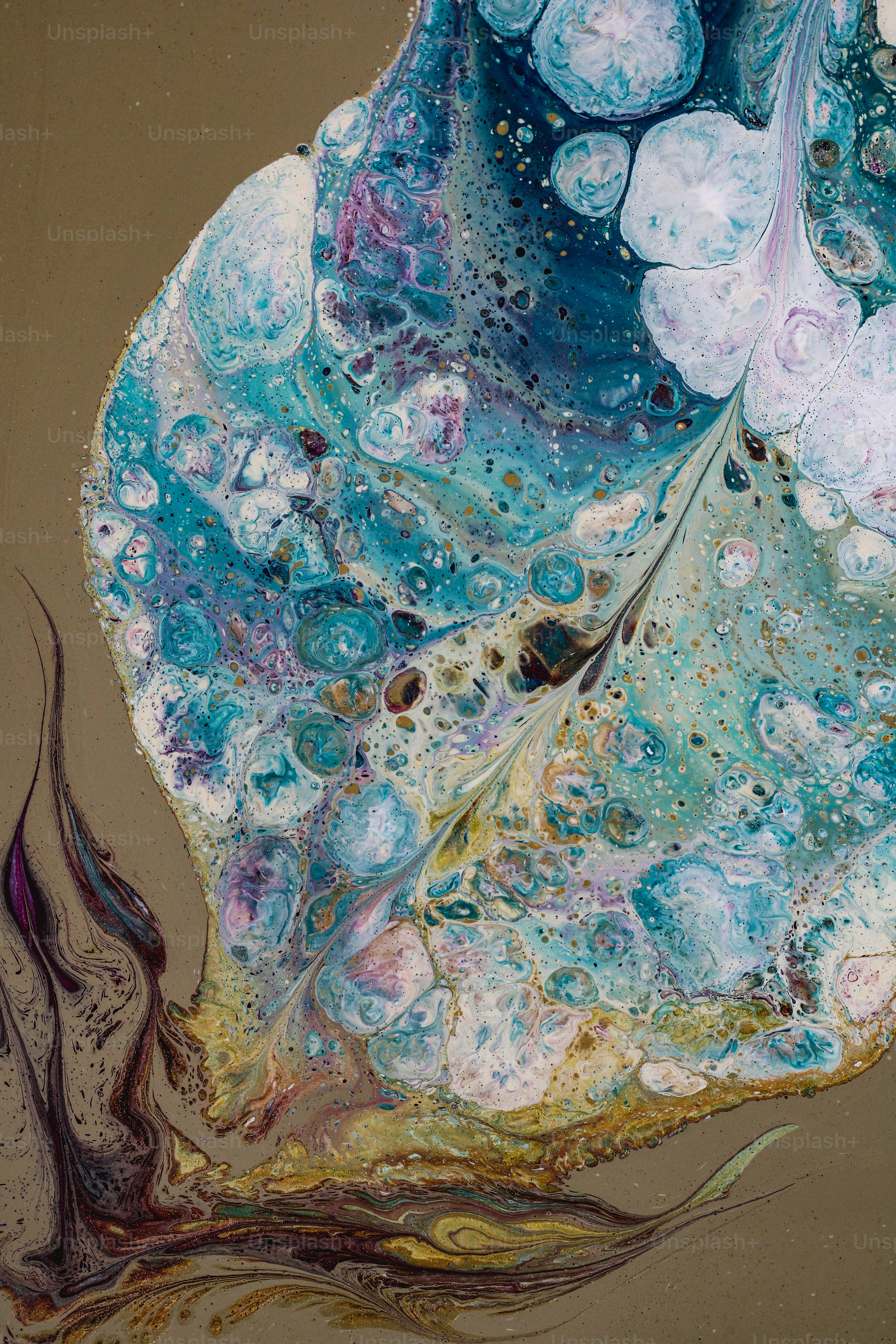 An abstract painting of blue and brown colors photo – Abstract Image on ...