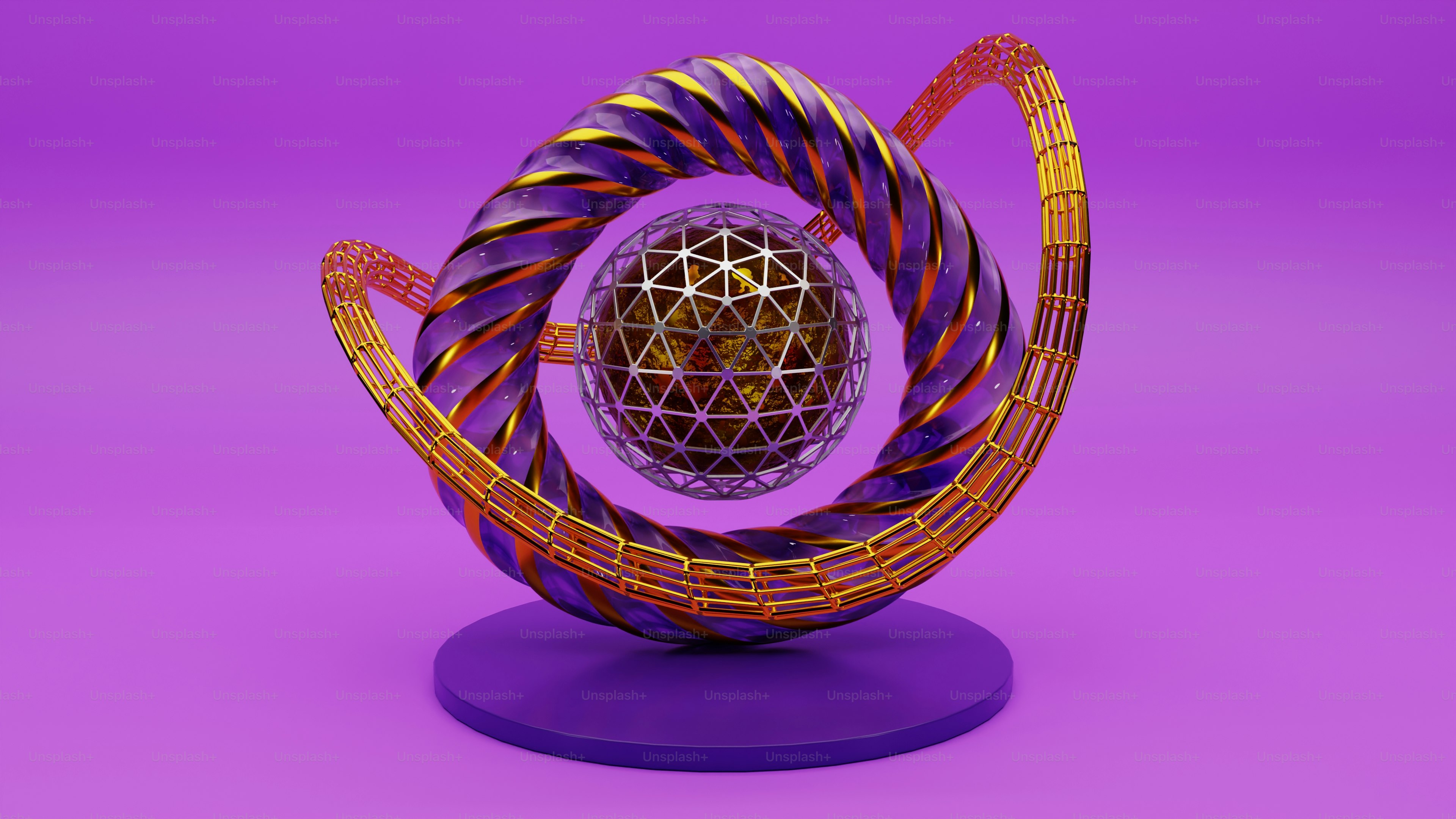 A purple and yellow object on a purple surface photo – Sphere Image on ...