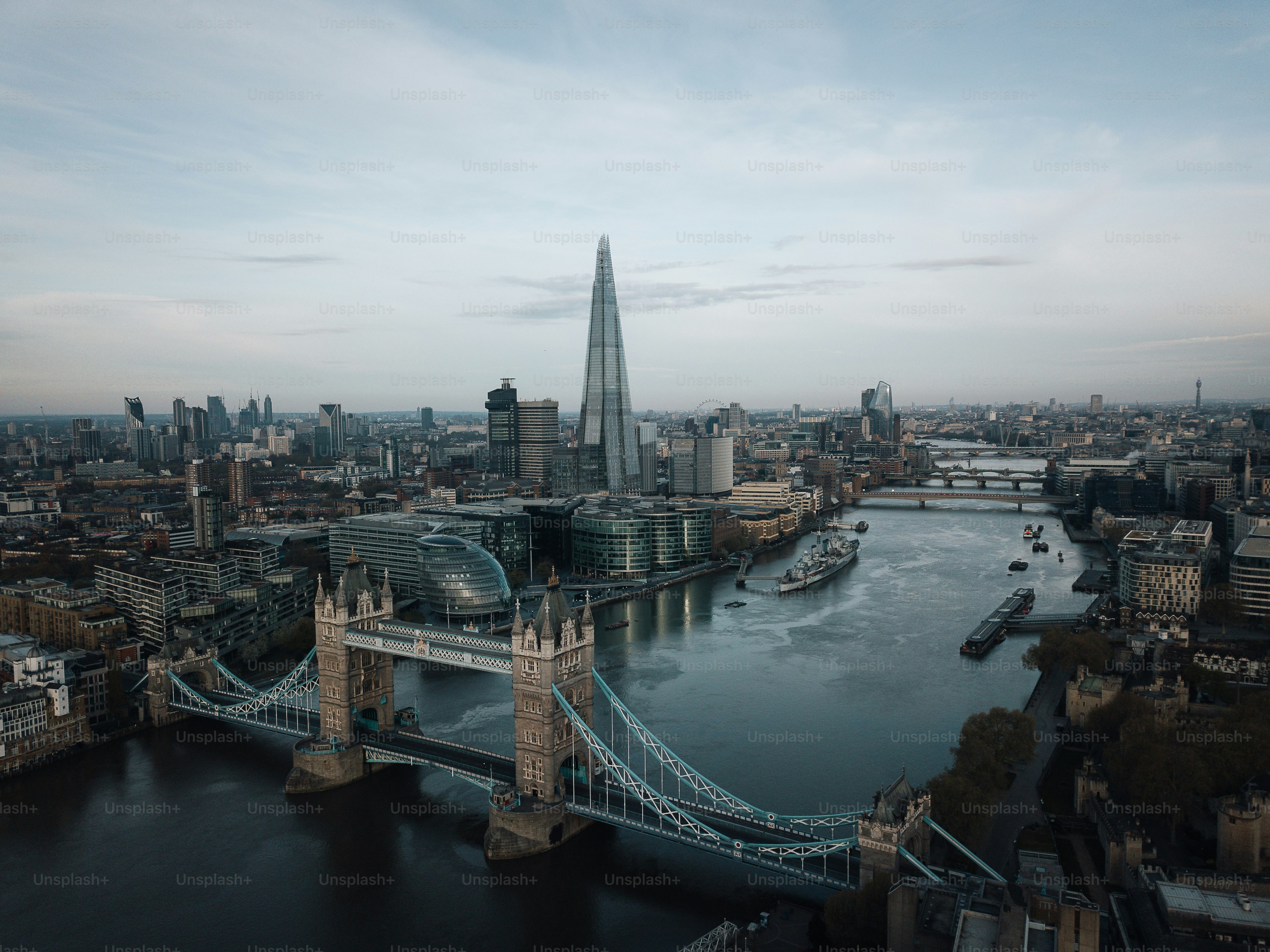 An aerial view of the city of london and the river thames photo ...