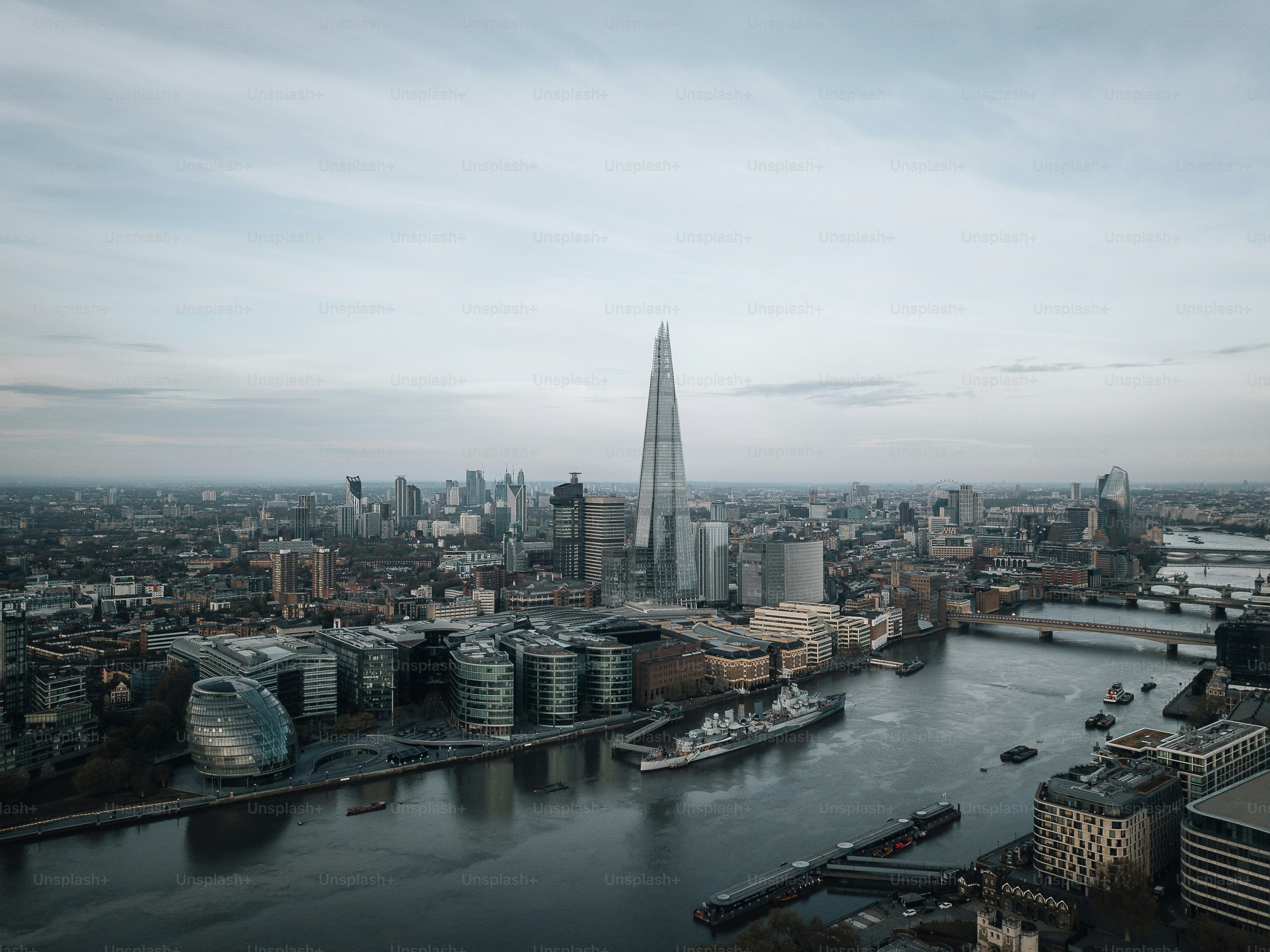 An aerial view of the city of london and the river thames photo ...