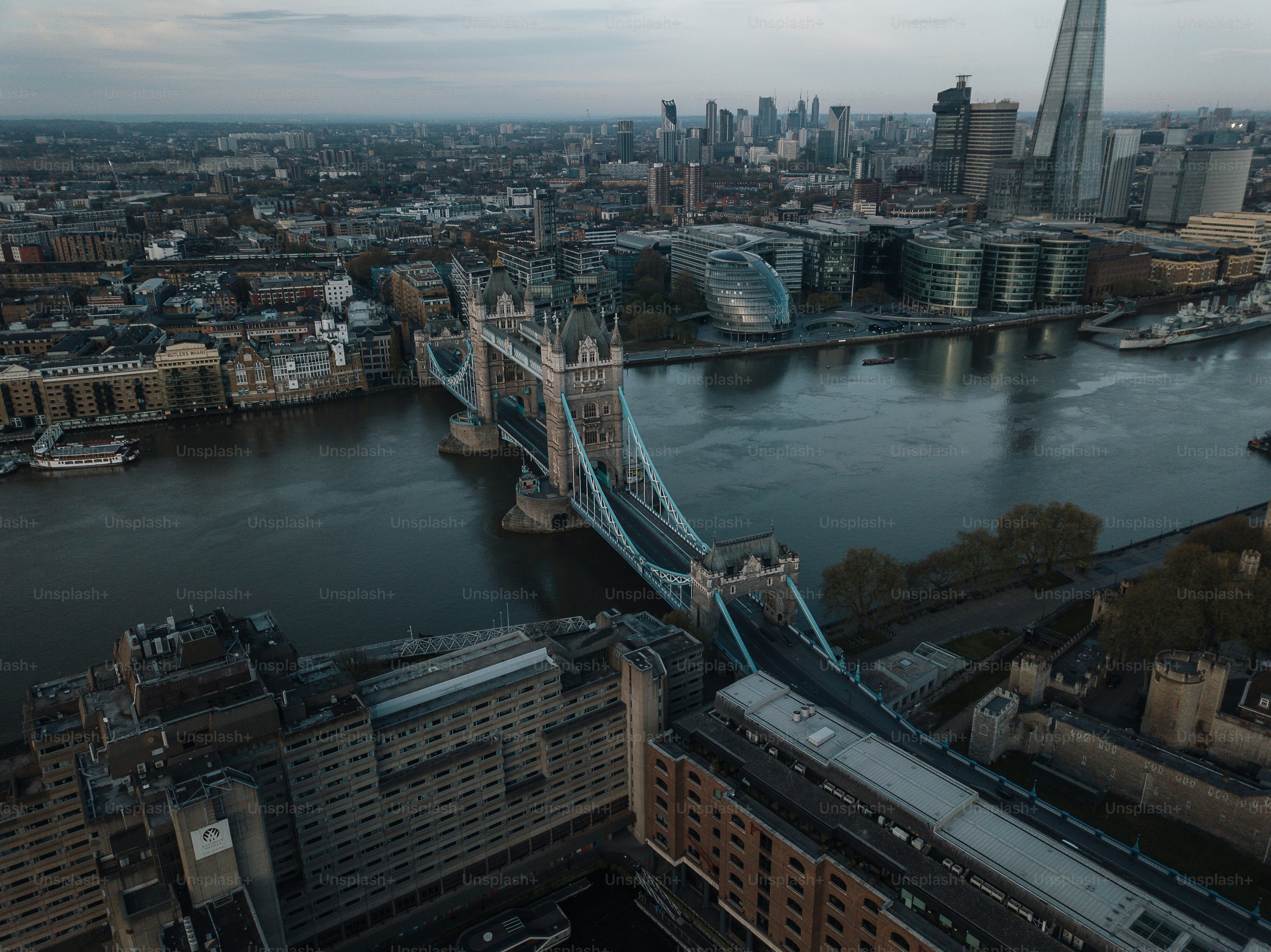 An aerial view of the city of london and the river thames photo ...
