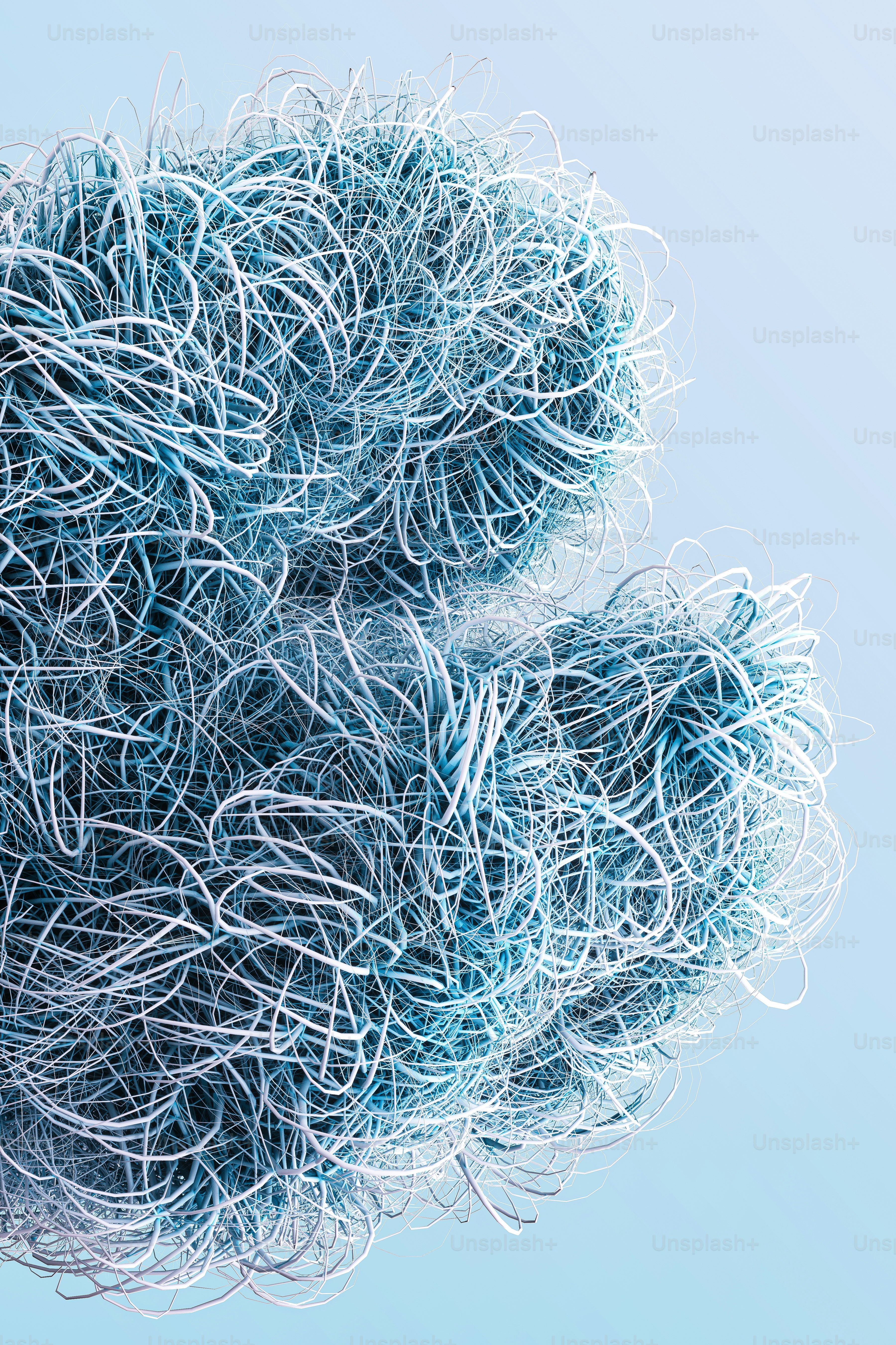 Un bouquet de fil bleu sur fond bleu clair photo – Rendu 3D Photo sur ...