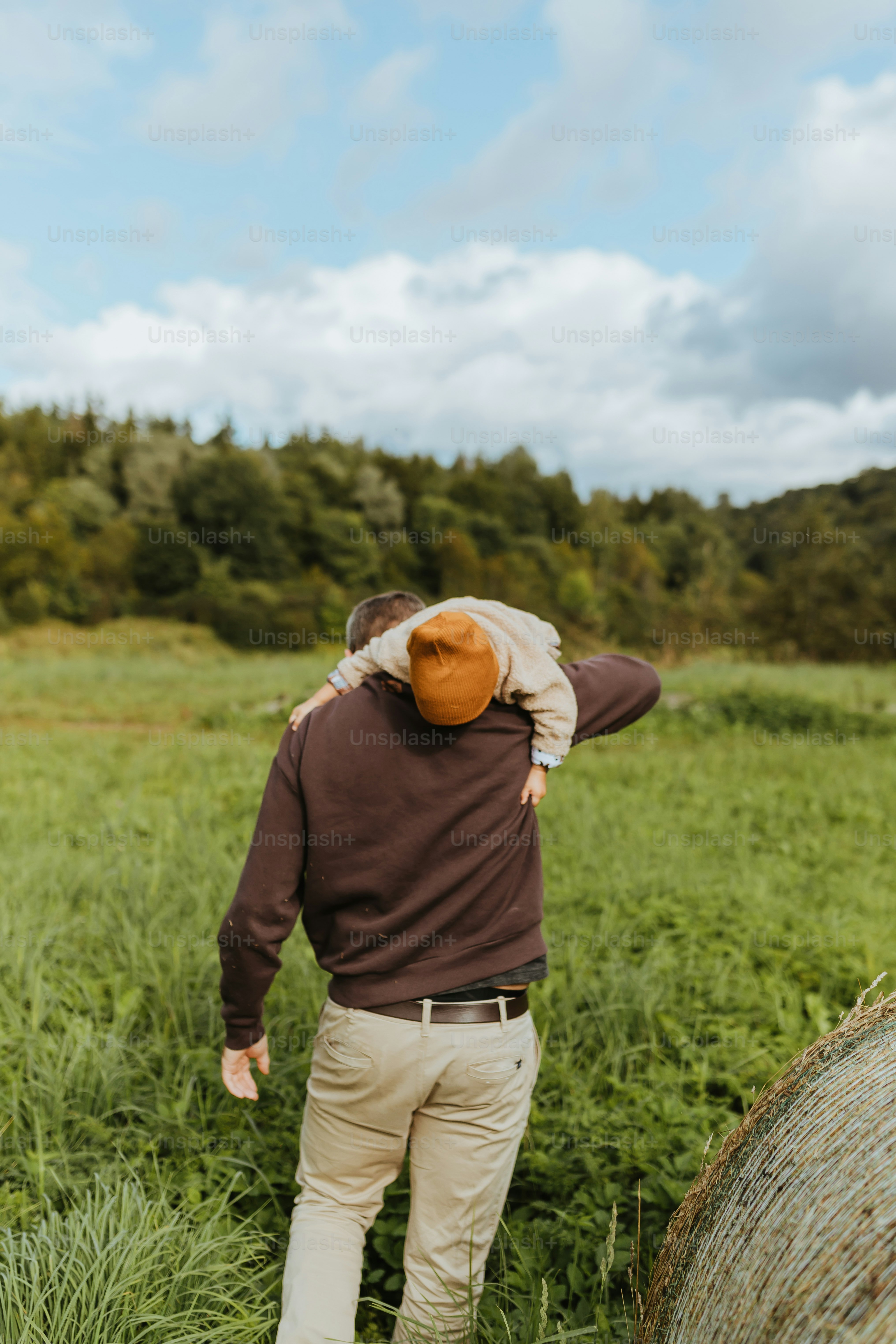 Happy father and child spending time outdoors and laughing photo ...