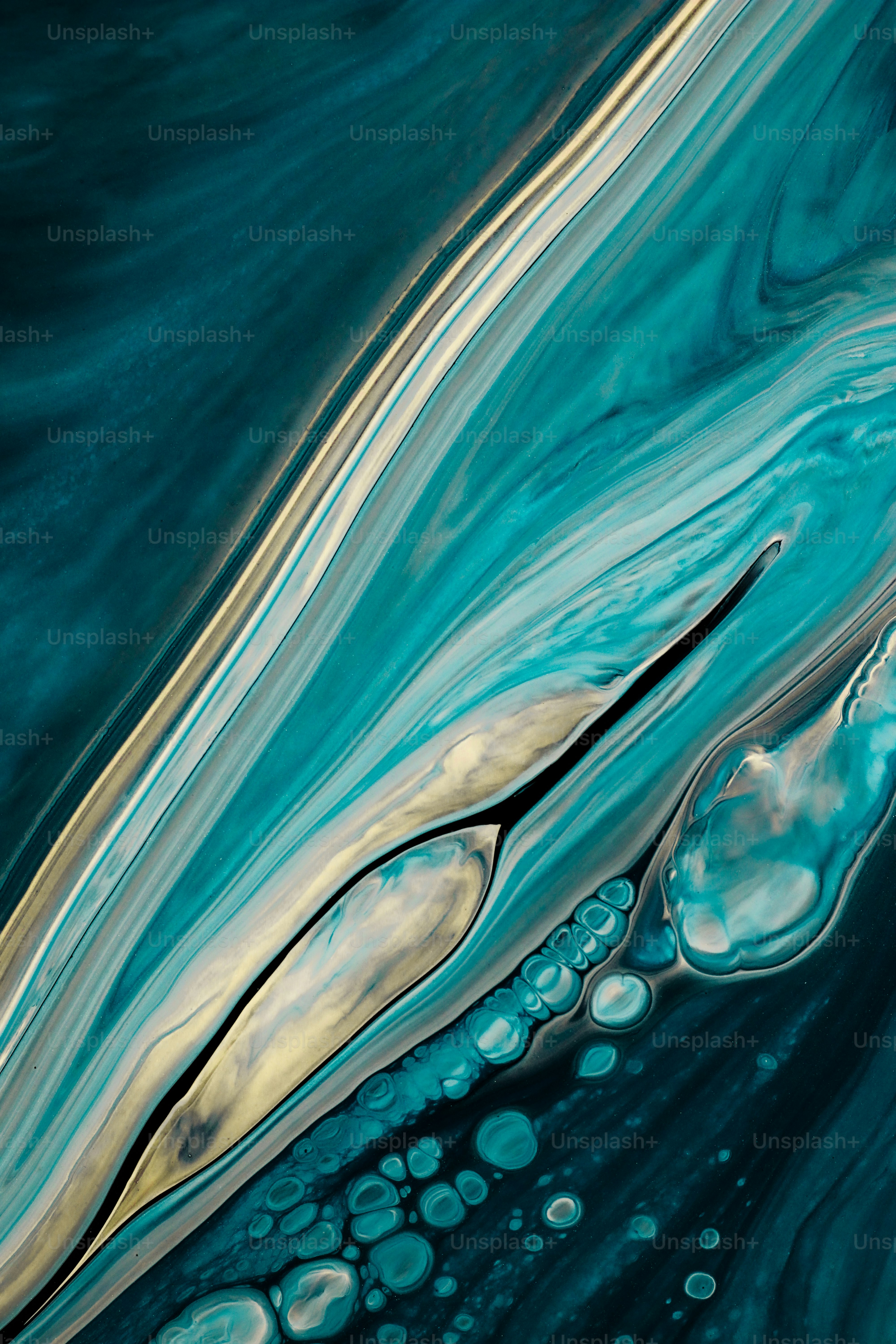 Foto Un primer plano de una sustancia fluida azul y amarilla – Patrón ...