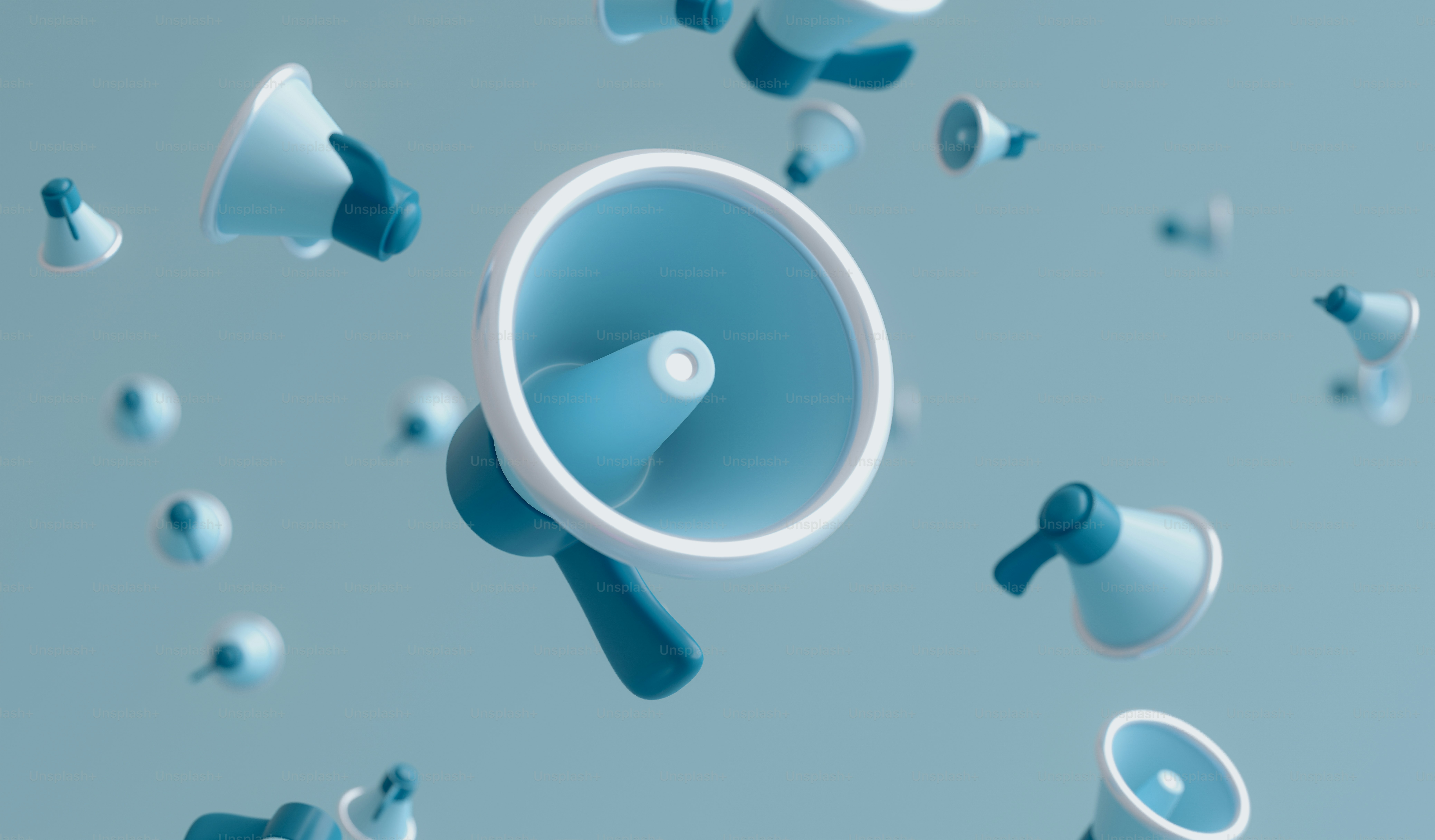 A group of blue and white objects floating in the air photo ...