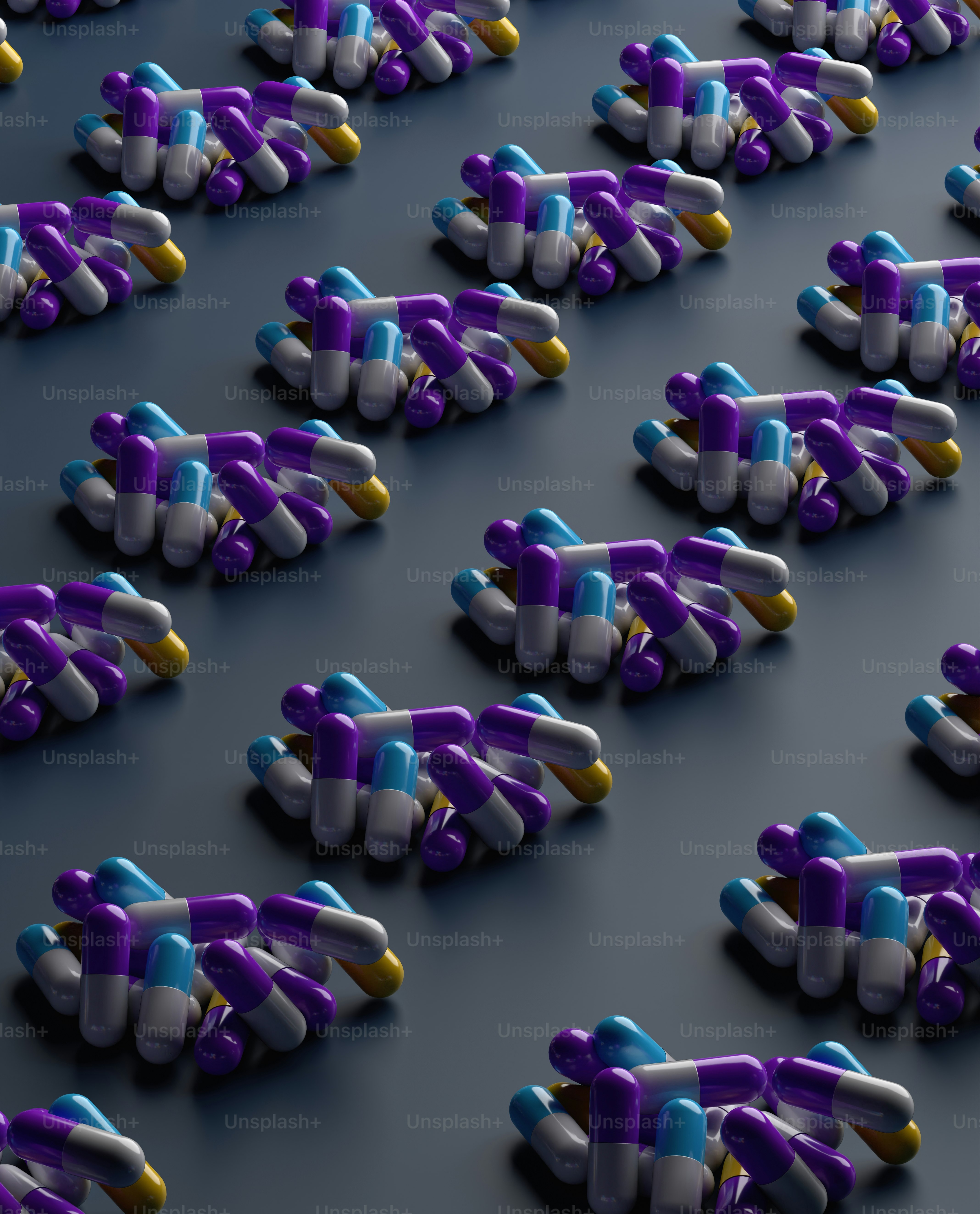 A group of blue and white pills floating in the air photo – 3d render ...