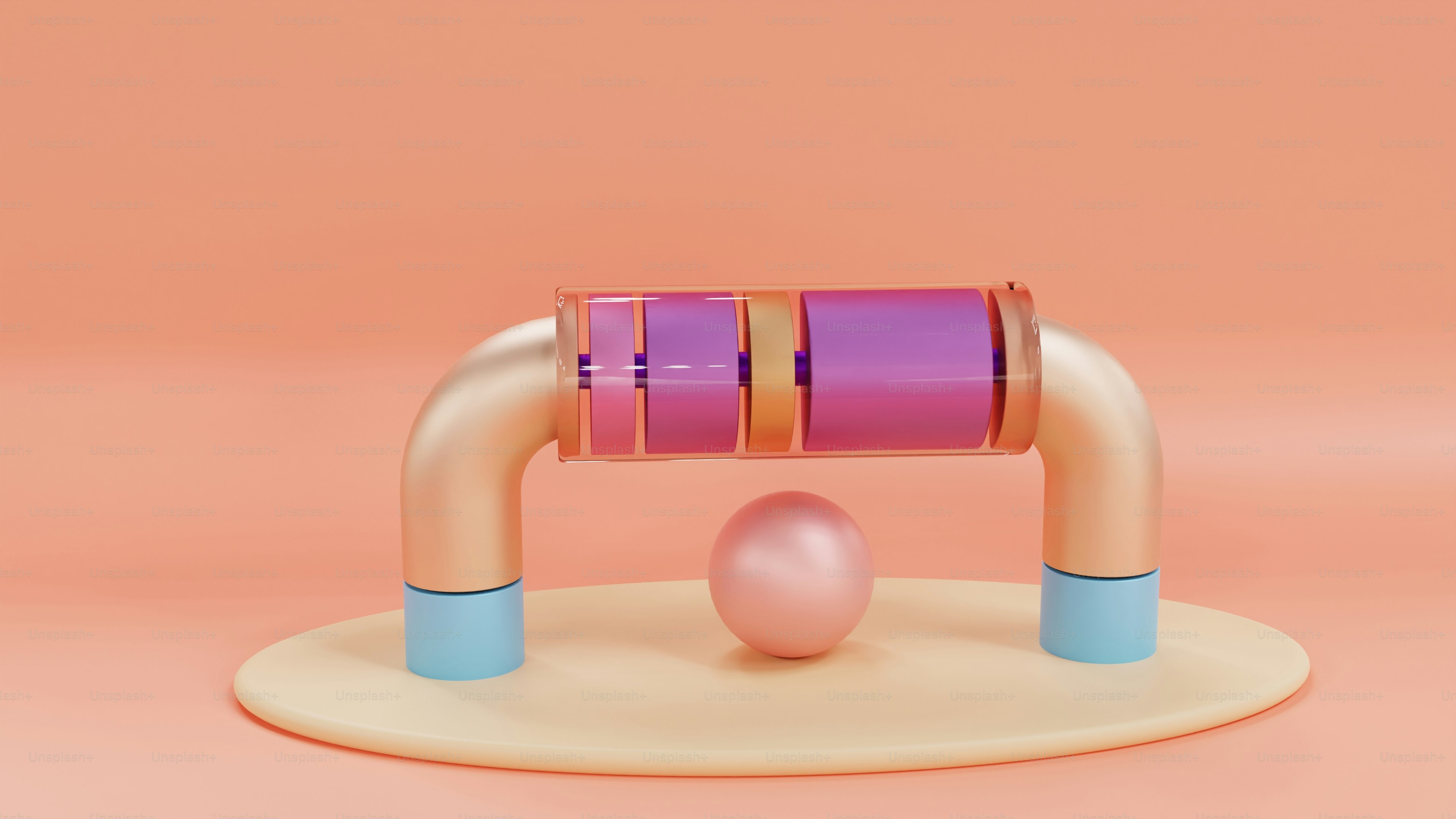 A pink and blue object sitting on top of a white plate photo – 3d ...