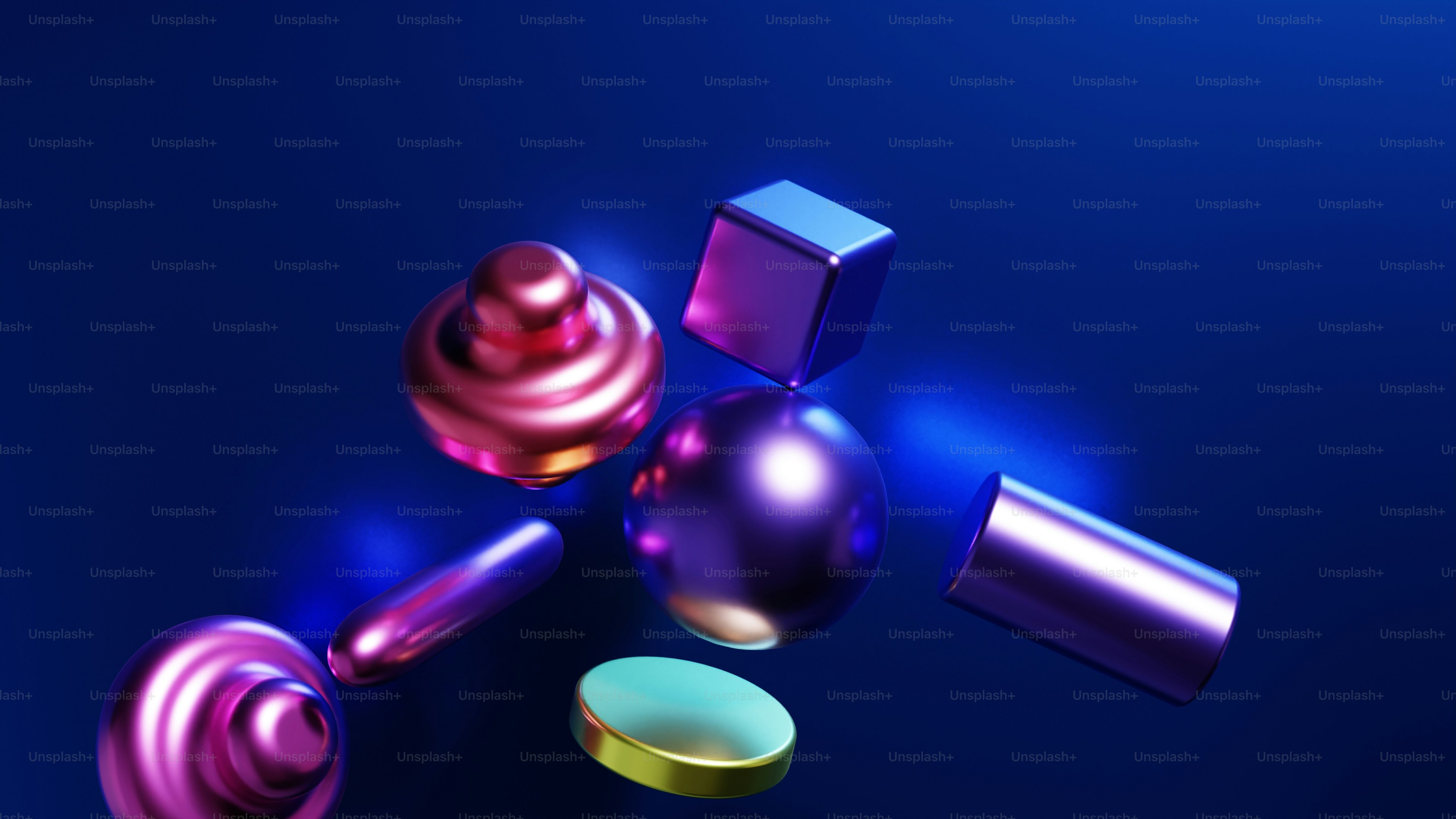 A group of metallic objects on a blue background photo – Wallpapers ...