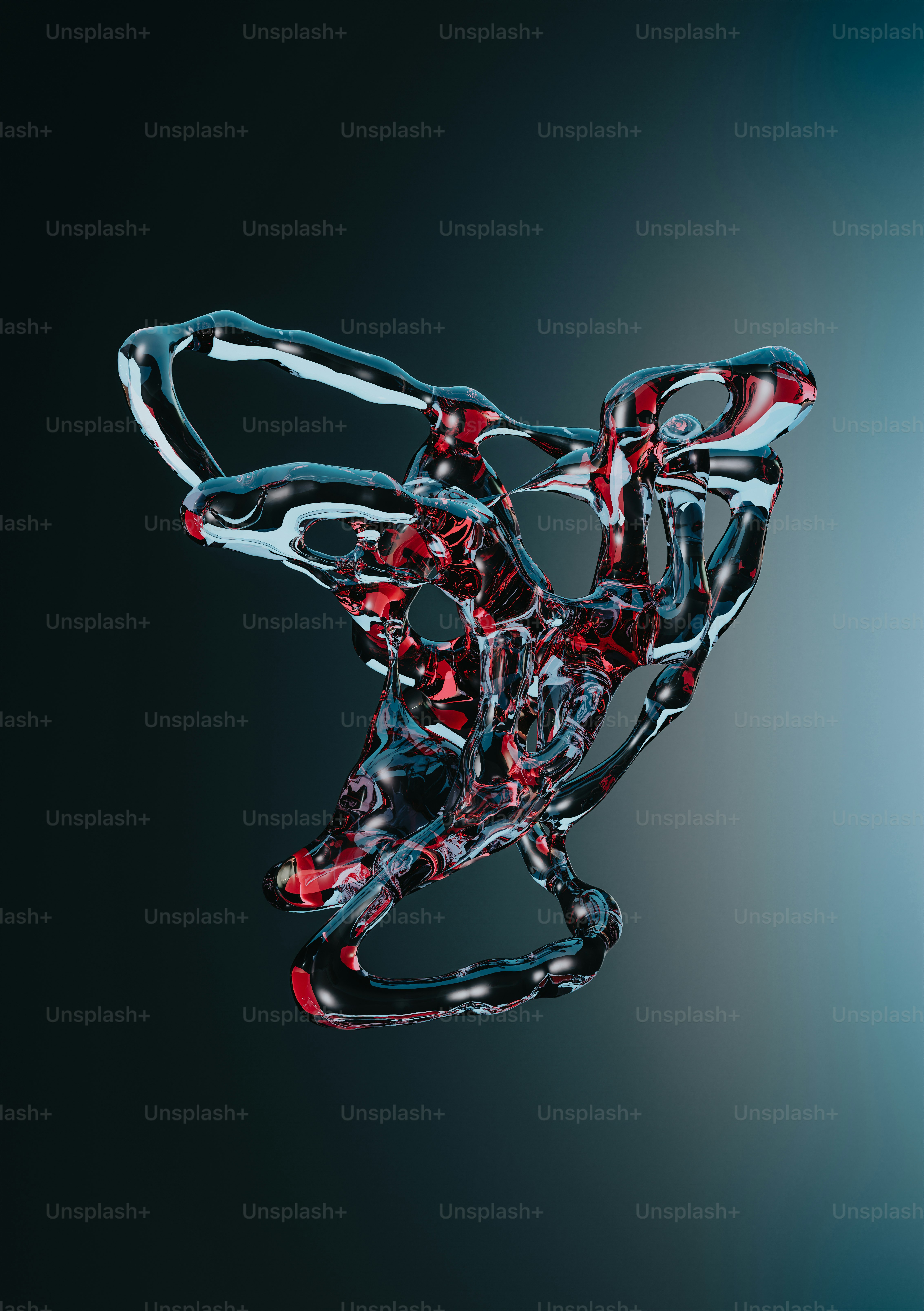 A red and black abstract object on a black background photo – Glass ...