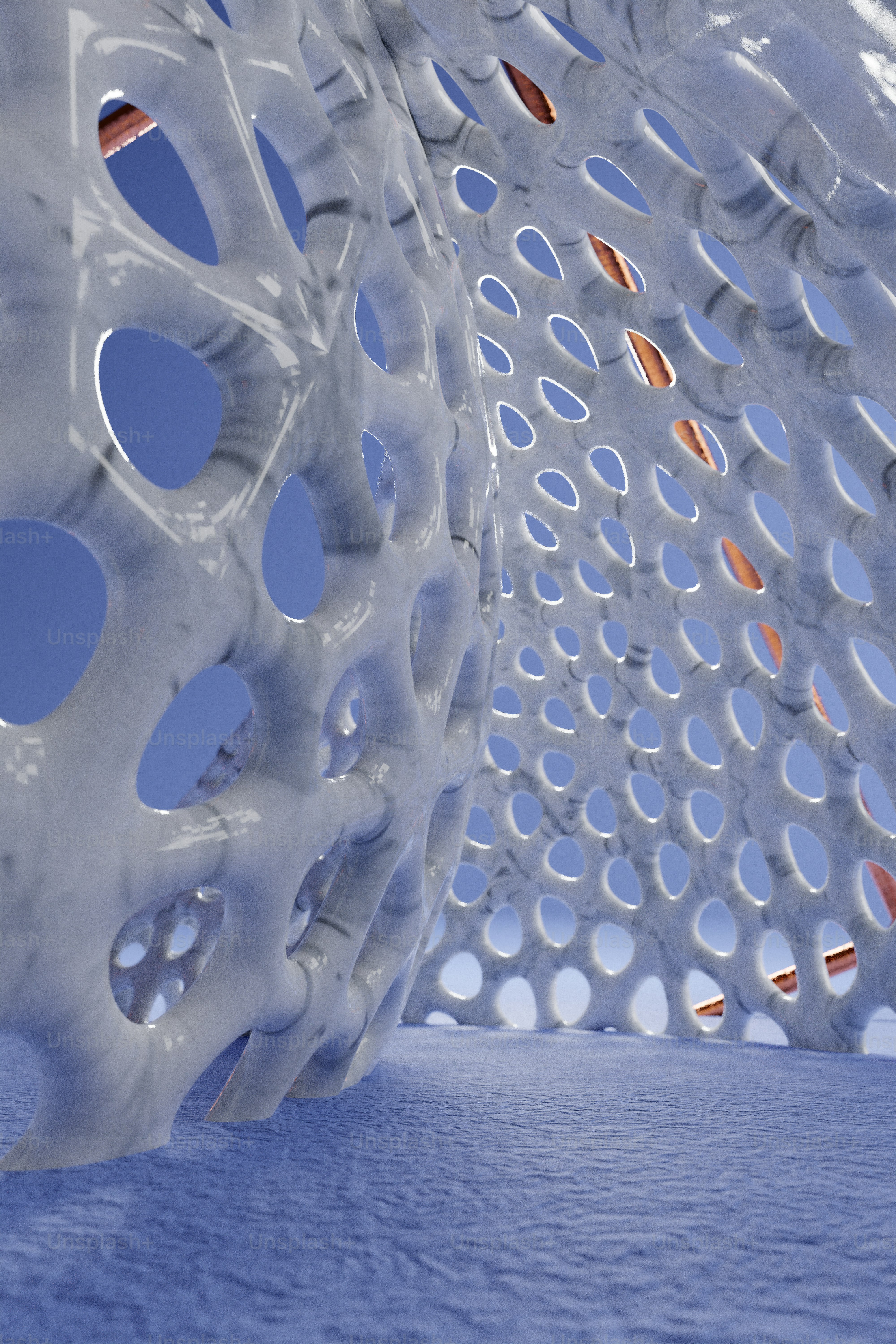 A close up of a white structure with holes in it photo – Holes Image on ...