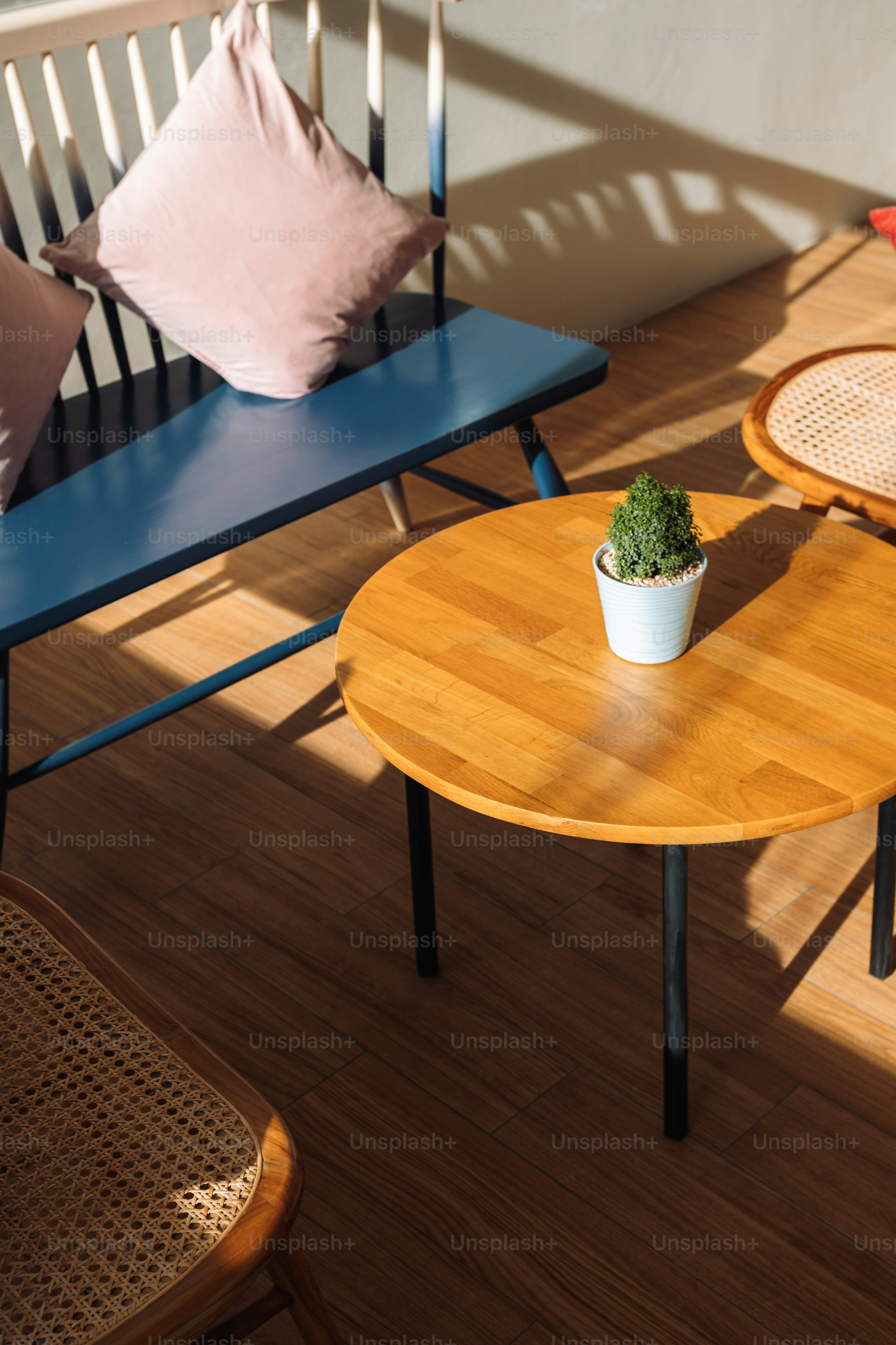 Foto Una mesa con una planta en maceta encima – Mesa de centro Imagen ...
