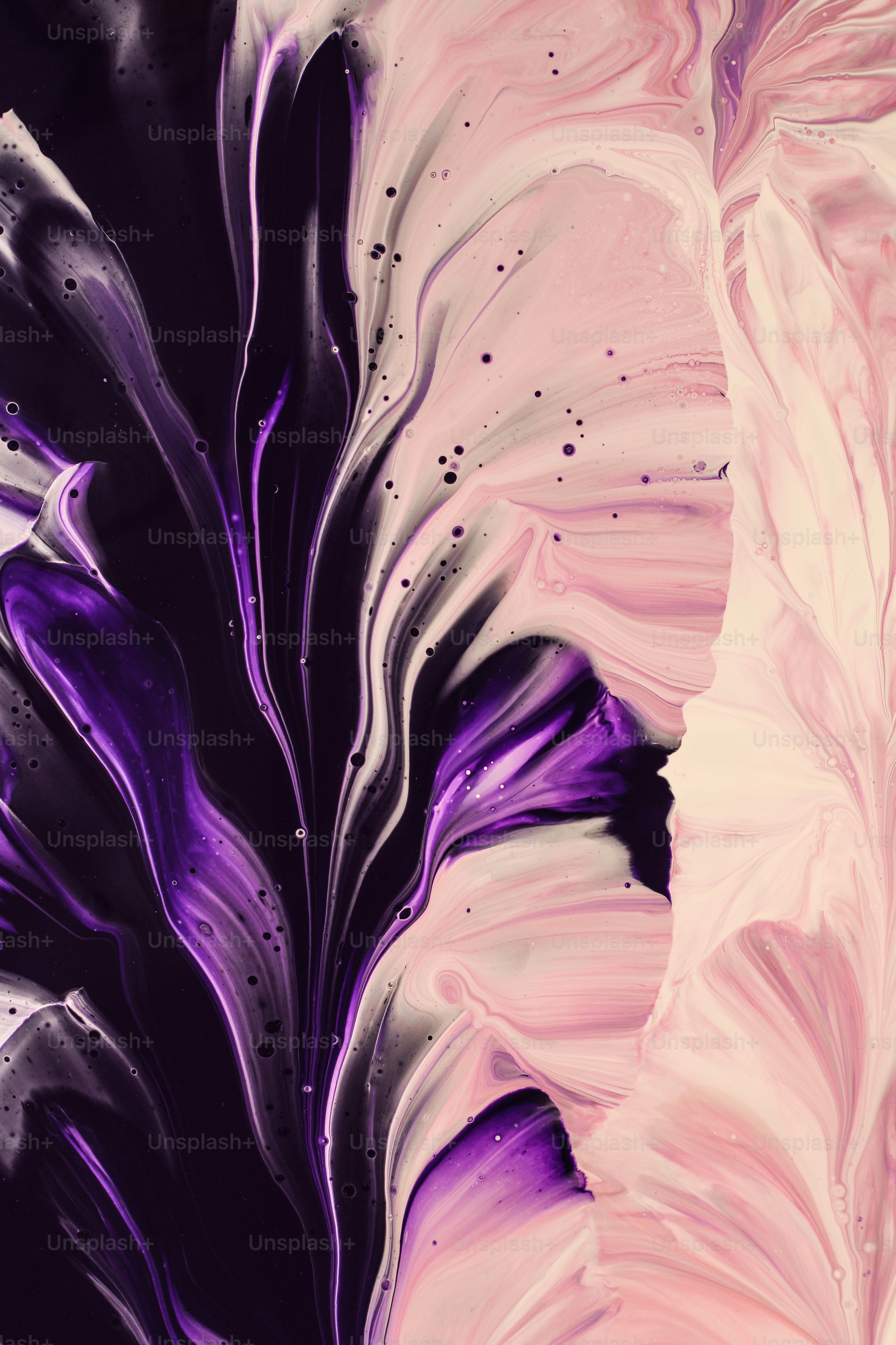 A close up of a purple and black abstract painting photo – Art Image on ...