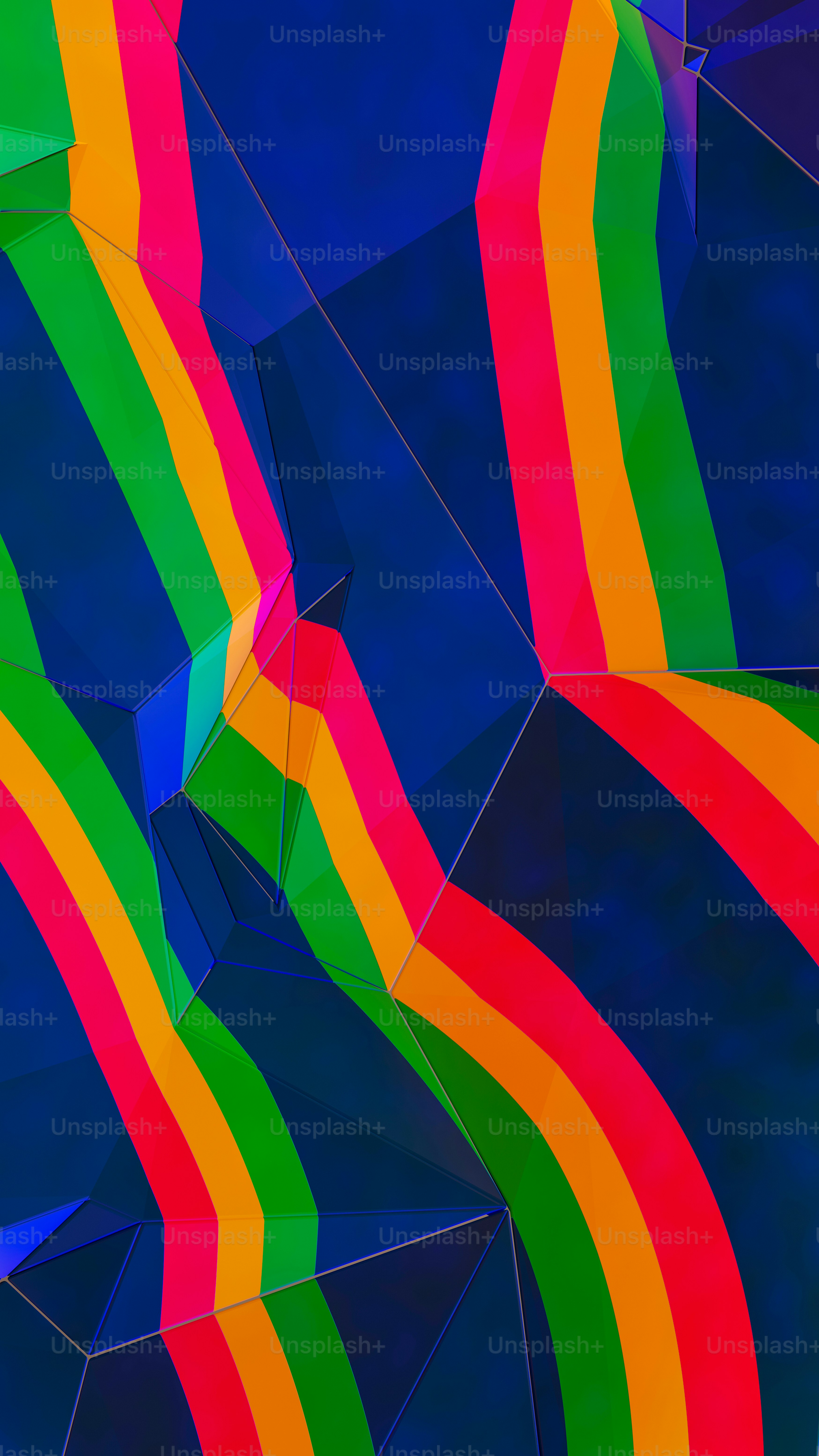 A multicolored umbrella with a blue sky in the background photo ...