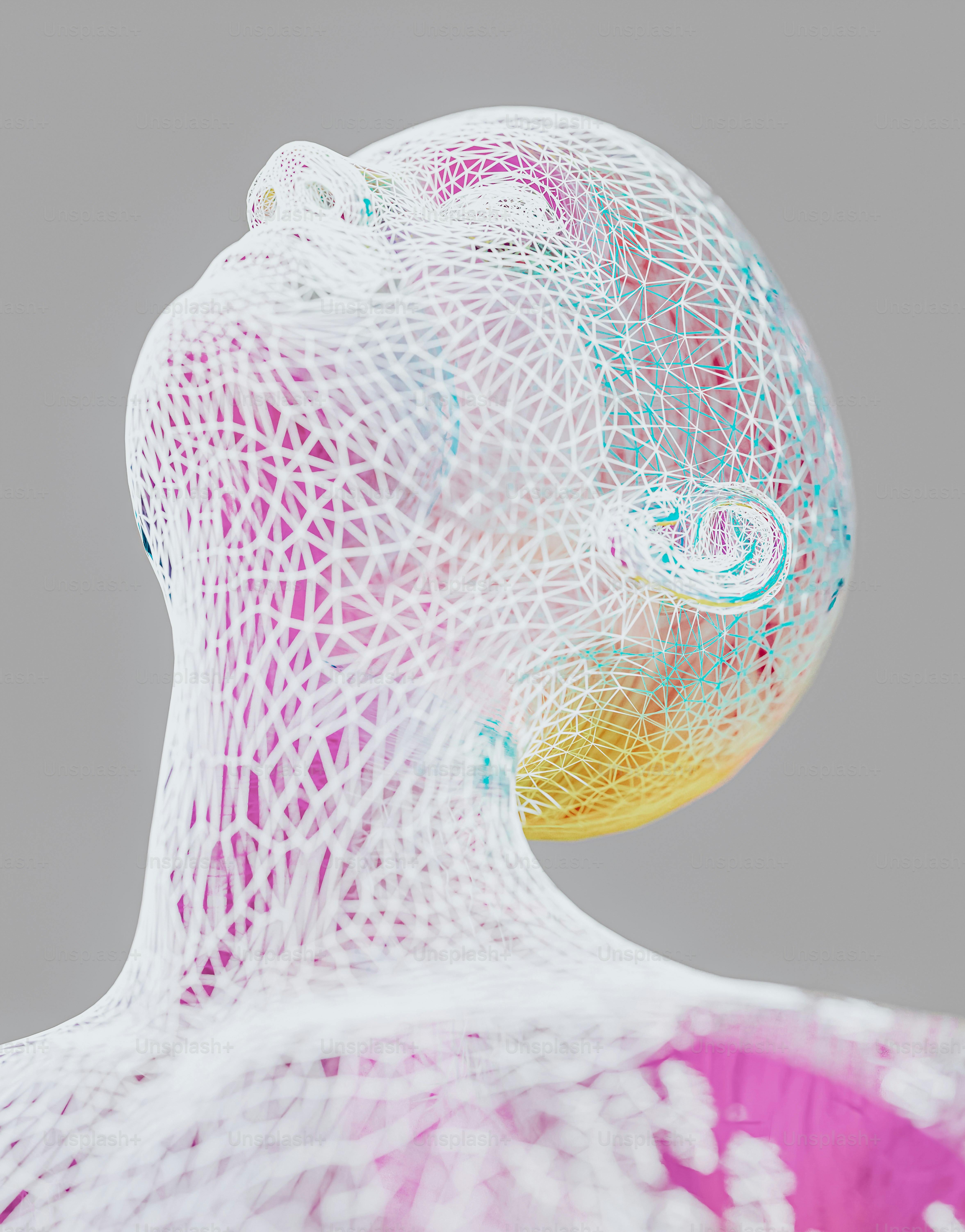 A sculpture of a woman's head made out of mesh photo – 3d Image on Unsplash