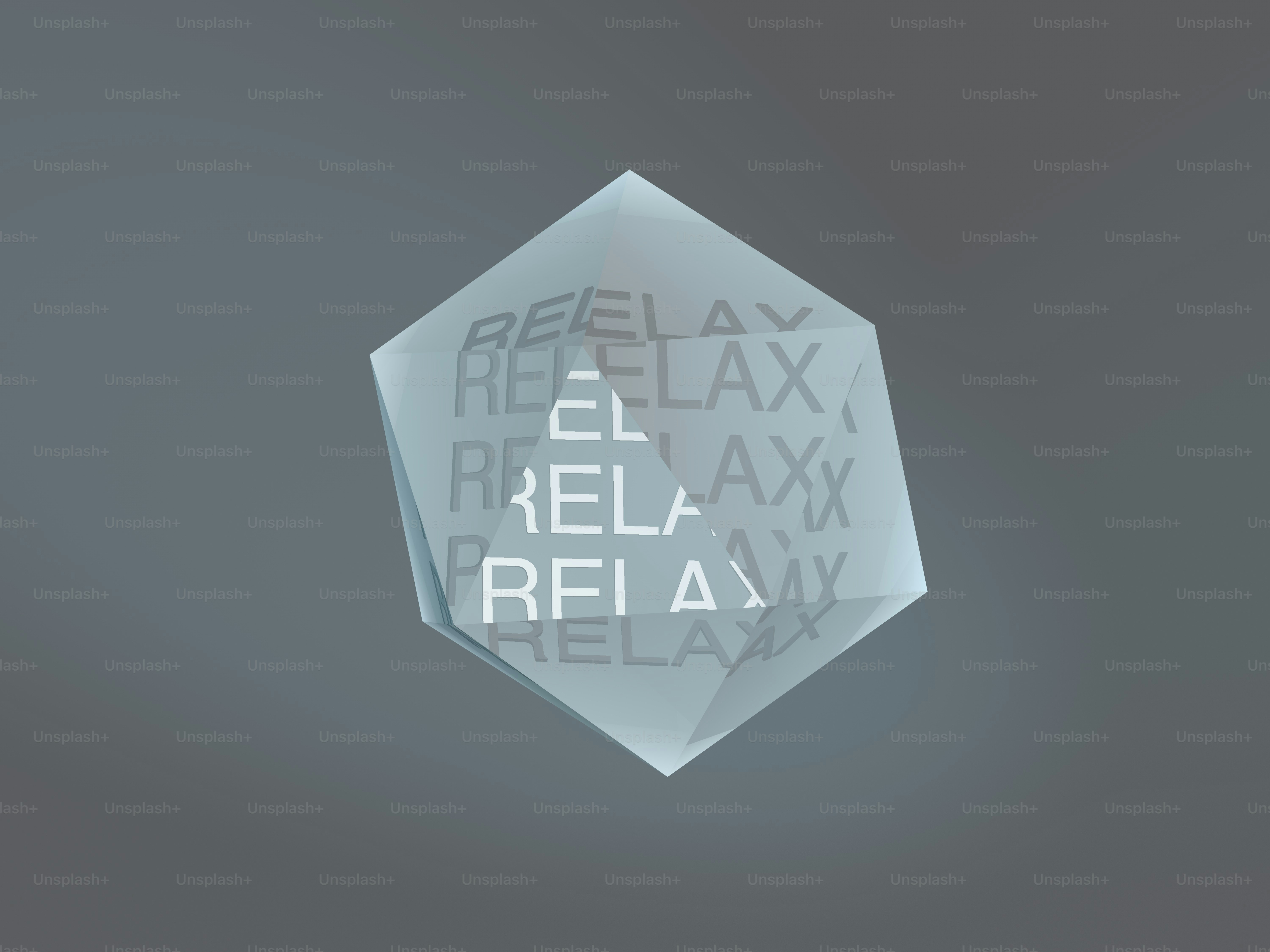 A glass block with the words relax relax relax relax relax relax relax ...