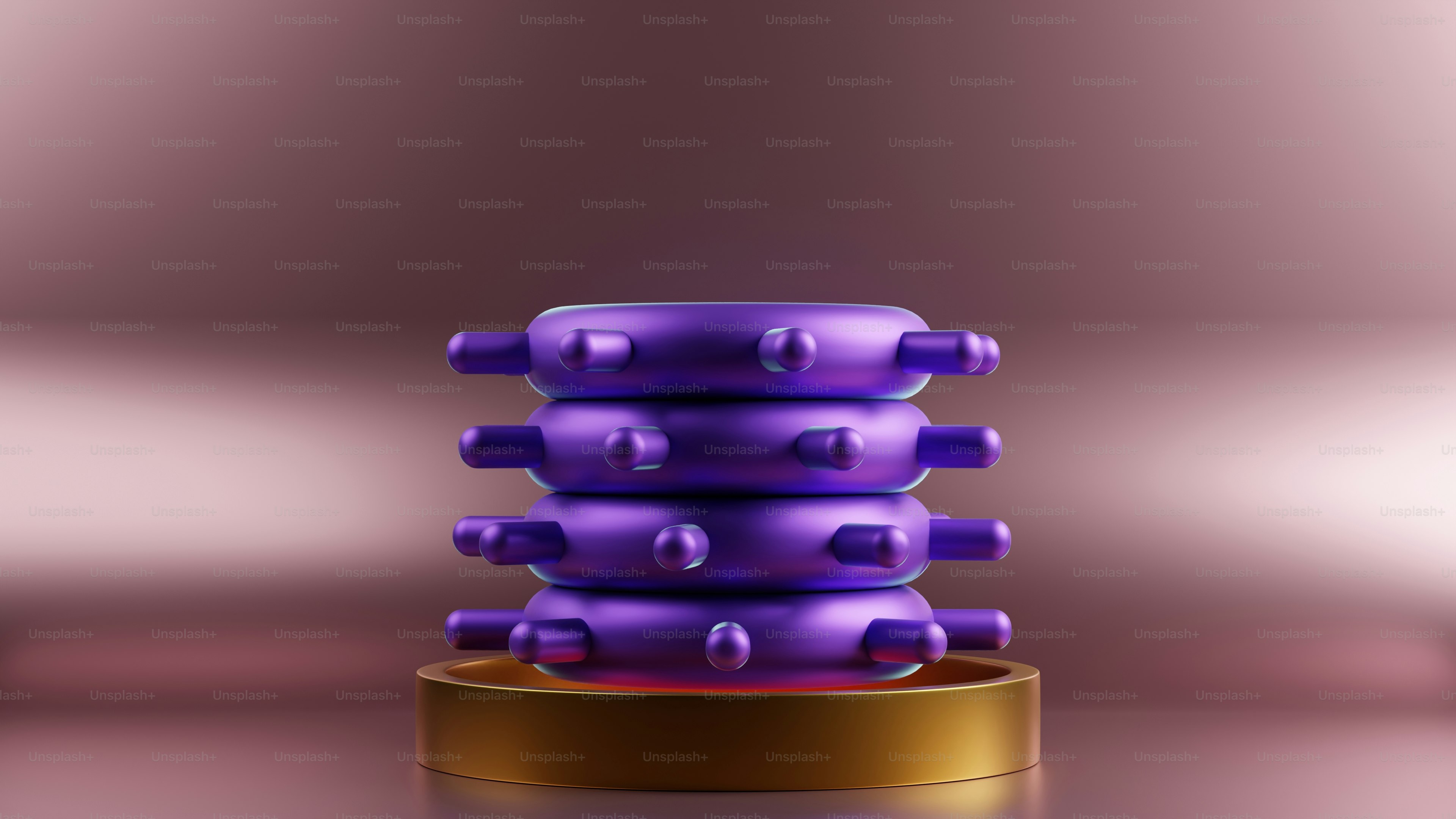 A stack of purple objects sitting on top of a table photo – 3d render ...