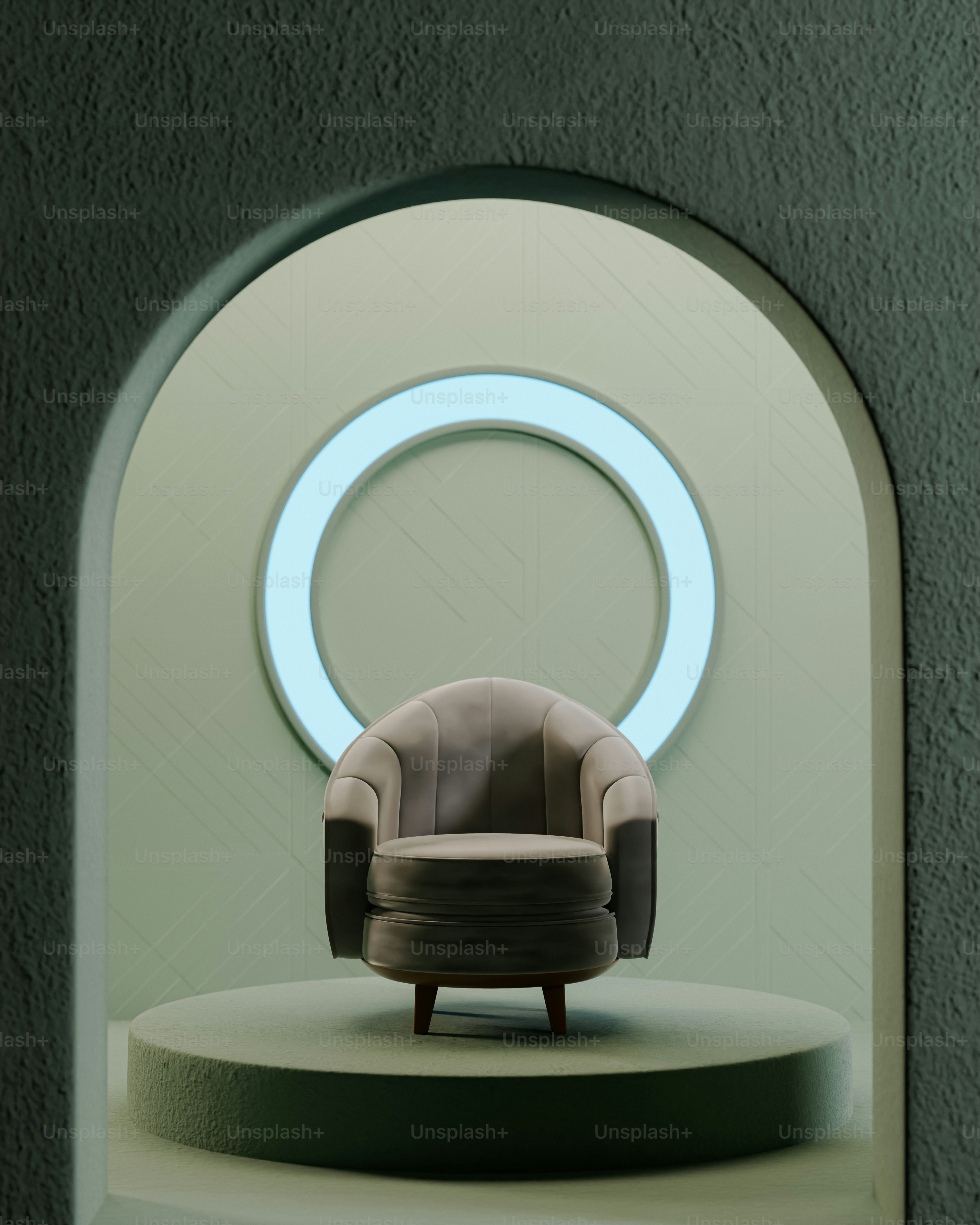 Una silla sentada encima de una mesa redonda foto – Imagen de Asiento ...