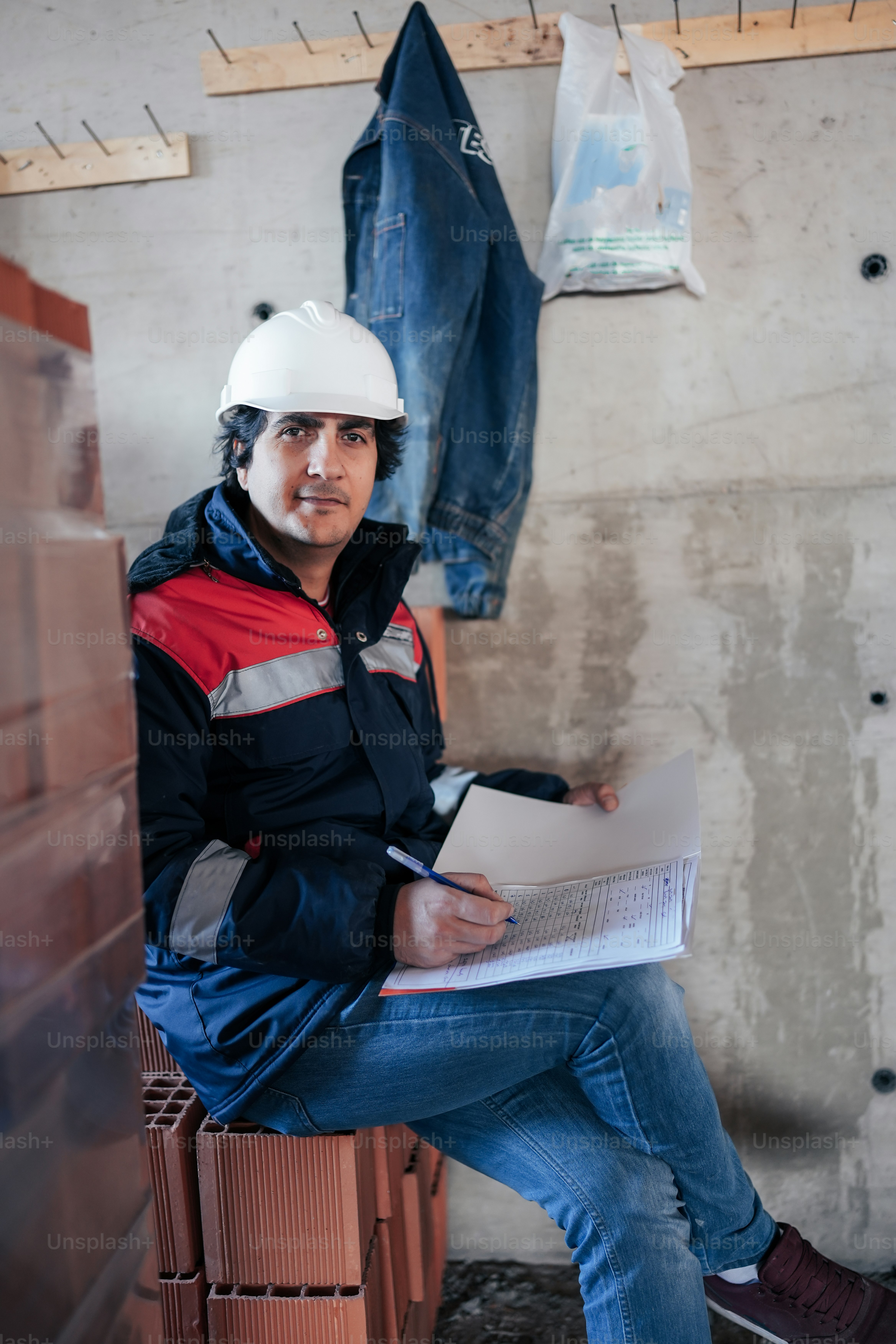 A man wearing a hard hat and a hard hat photo – Building work Image on ...
