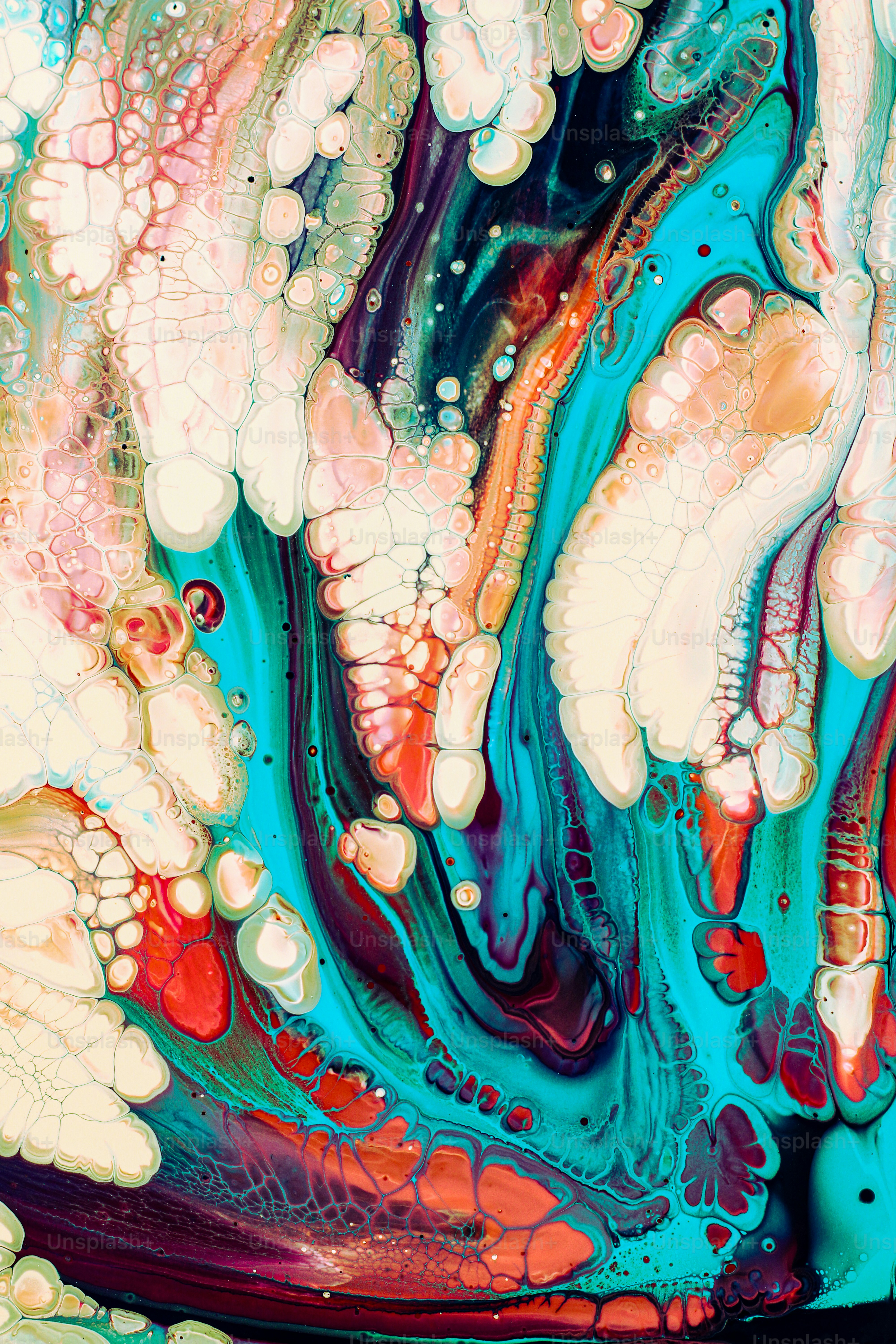 A close up of an abstract painting with lots of colors photo – Pattern ...