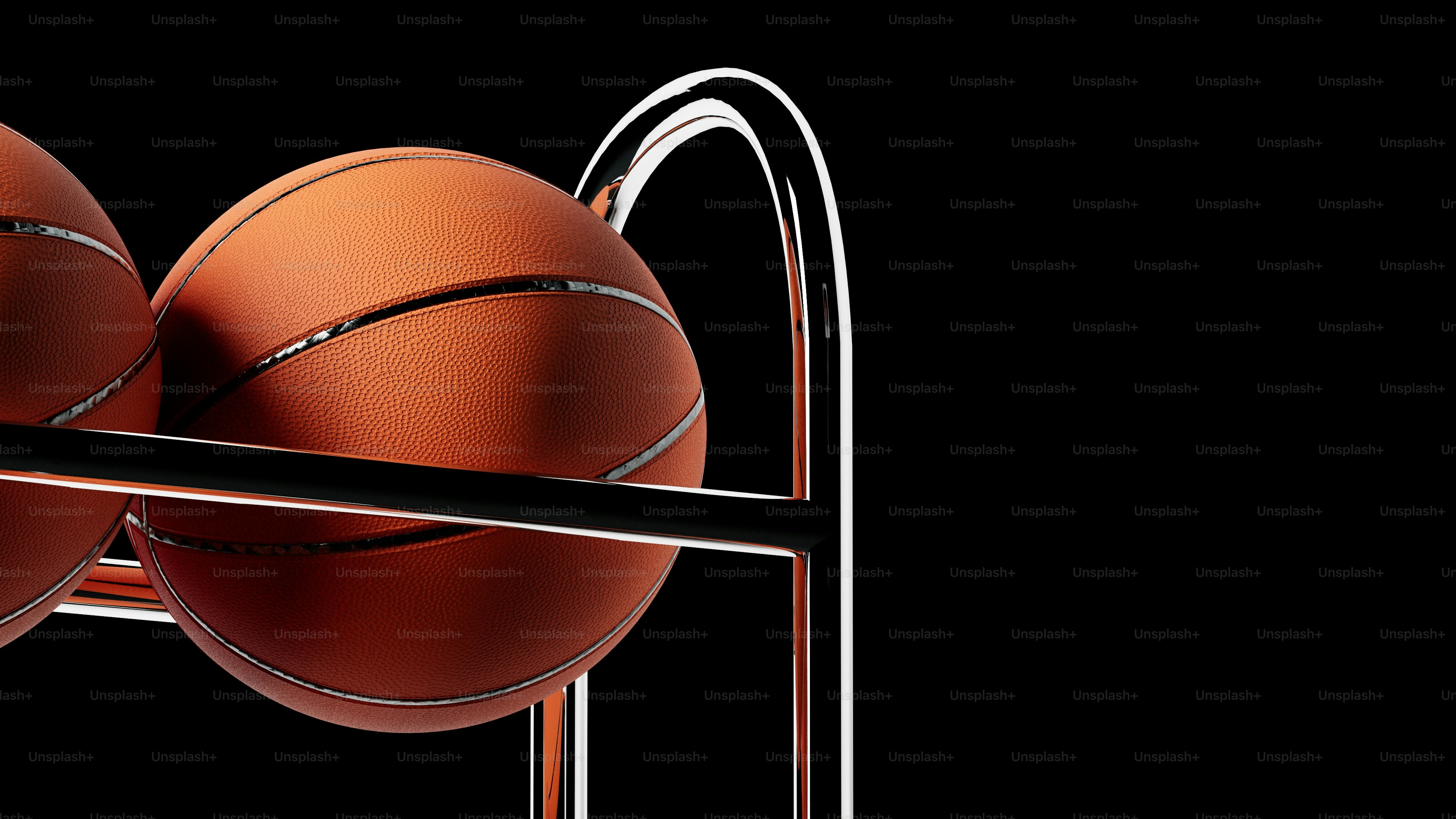 Three basketballs in a rack on a black background photo – Wallpapers ...